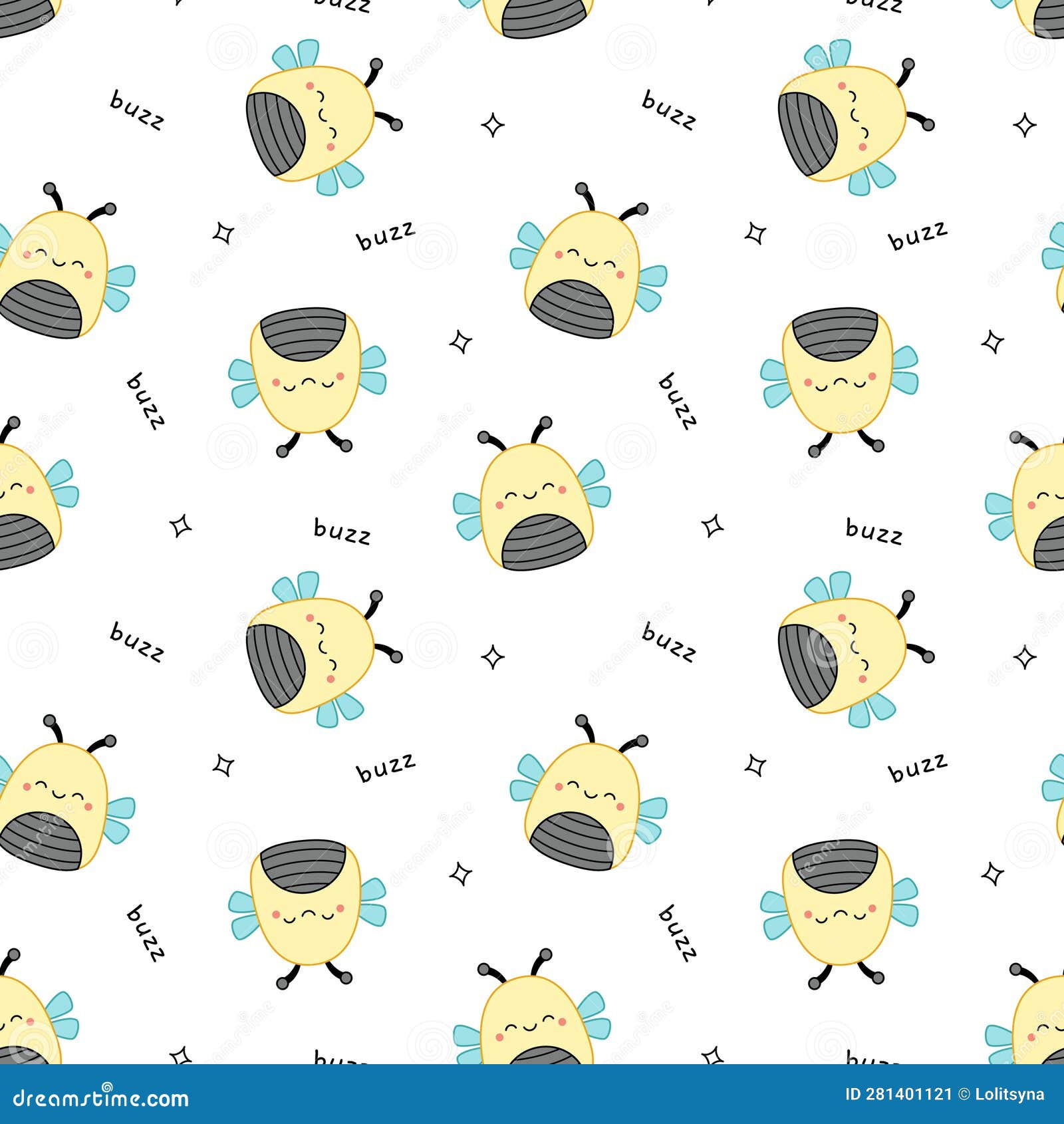 Bees on Seamless Pattern. Squishmallow. Background with Bee Stock ...