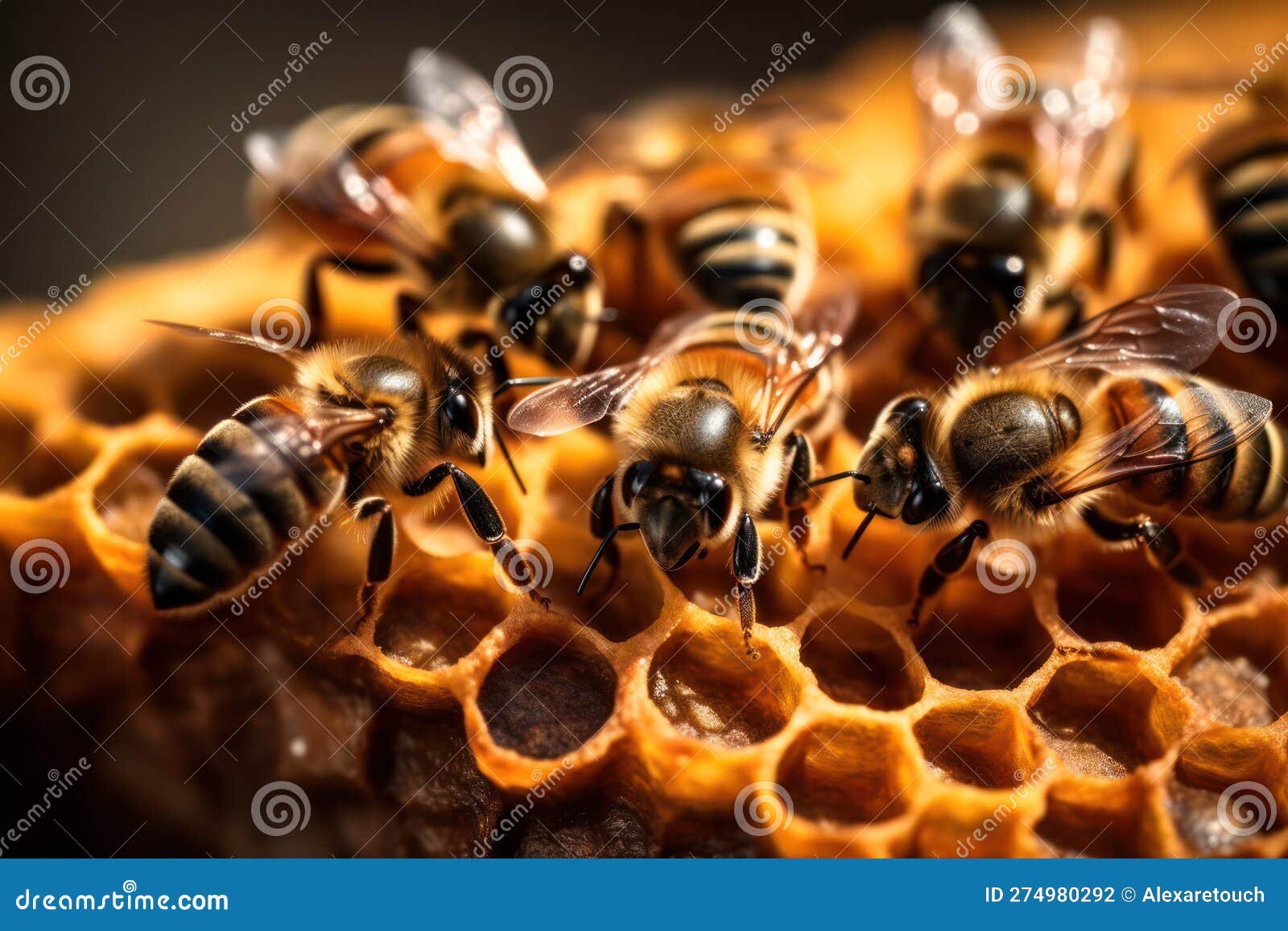 Bees Sit on a Stack of Honeycombs on a Light Background. Stock ...