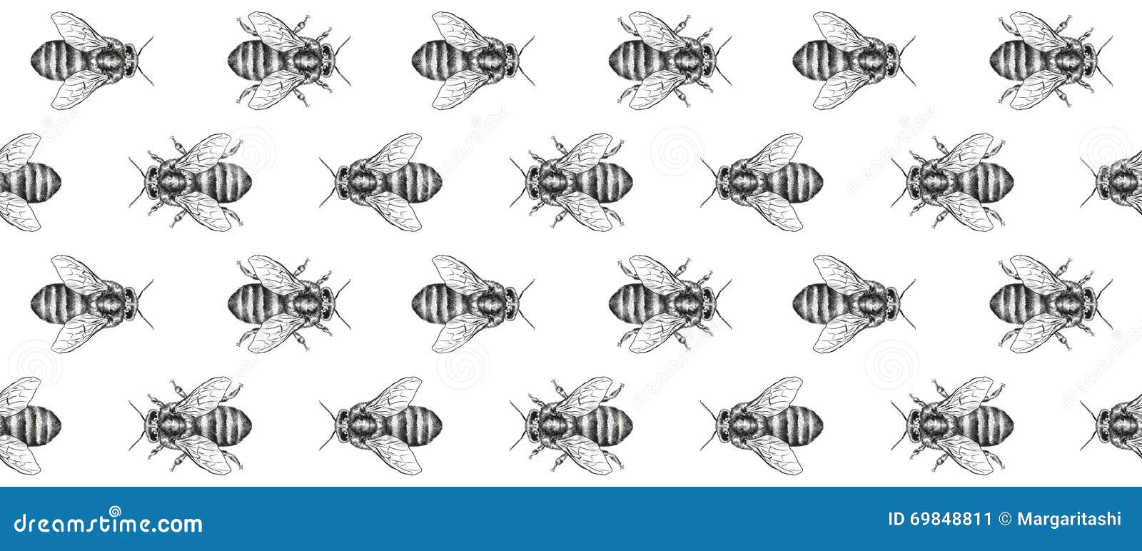 Bees Texture. Seamless Pattern. Decorative Ribbon Stock Illustration ...