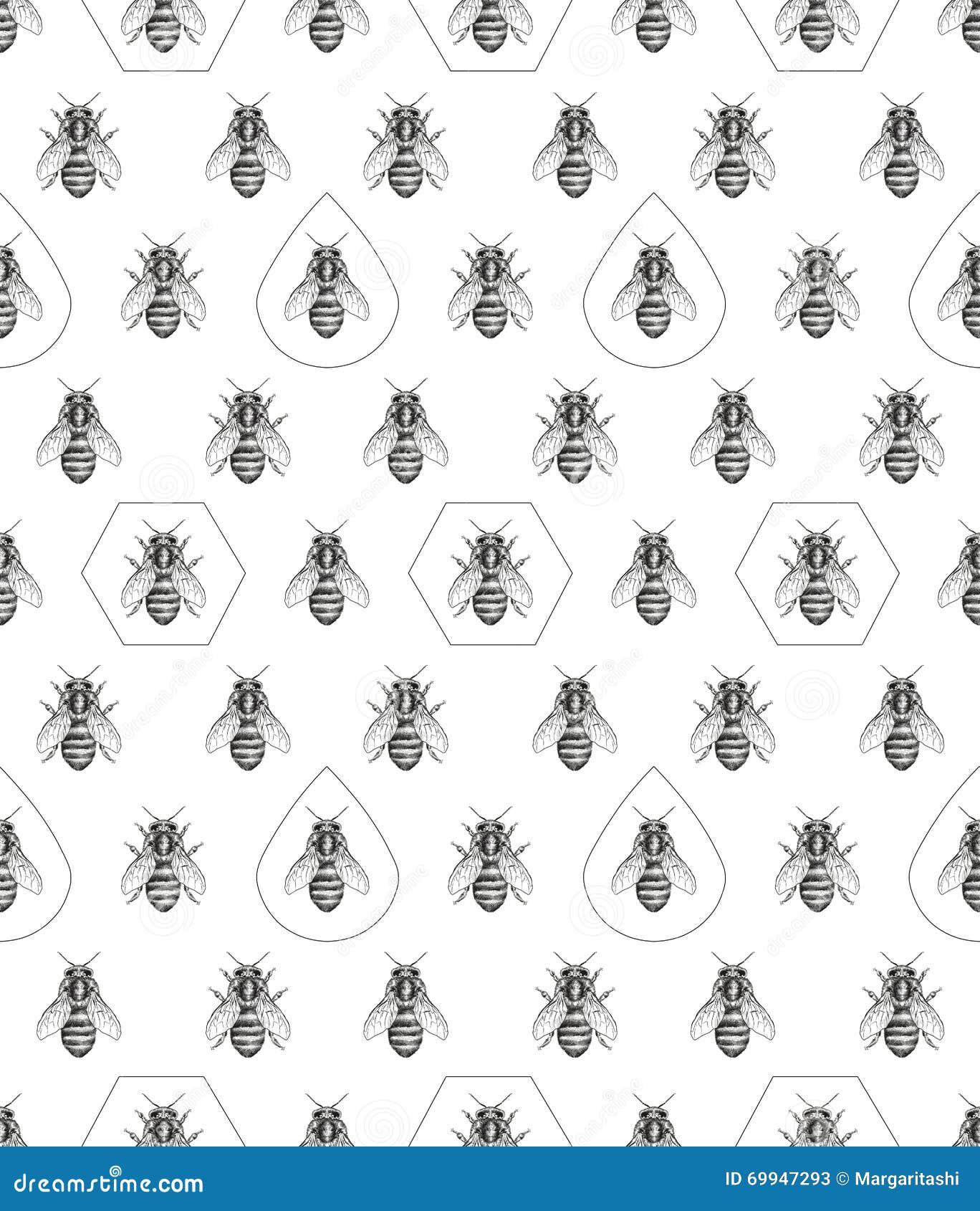 Bees Texture. Seamless Pattern. Realistic Graphic Illustration Stock ...