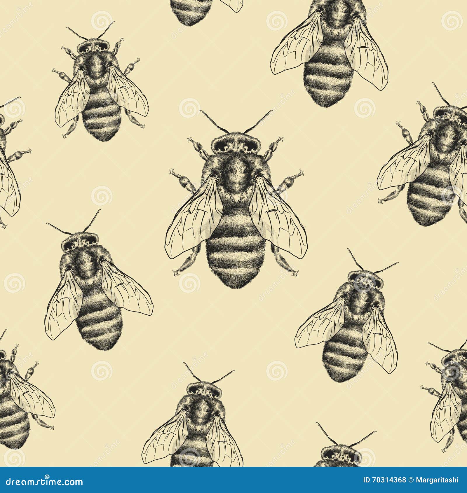 Bees Texture. Seamless Pattern. Realistic Graphic Illustration Stock ...