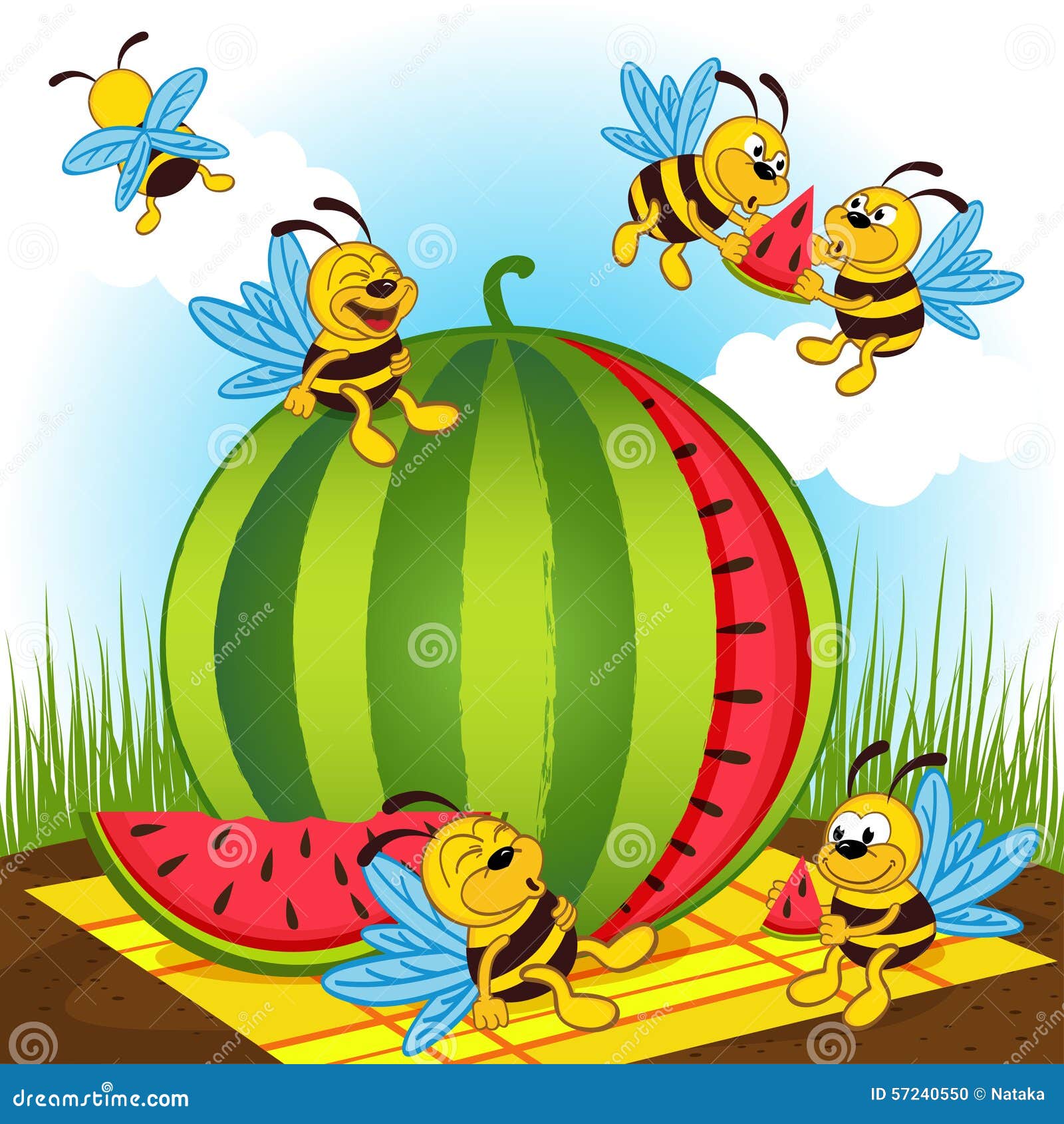 Bees and watermelon stock vector. Illustration of ripe - 57240550
