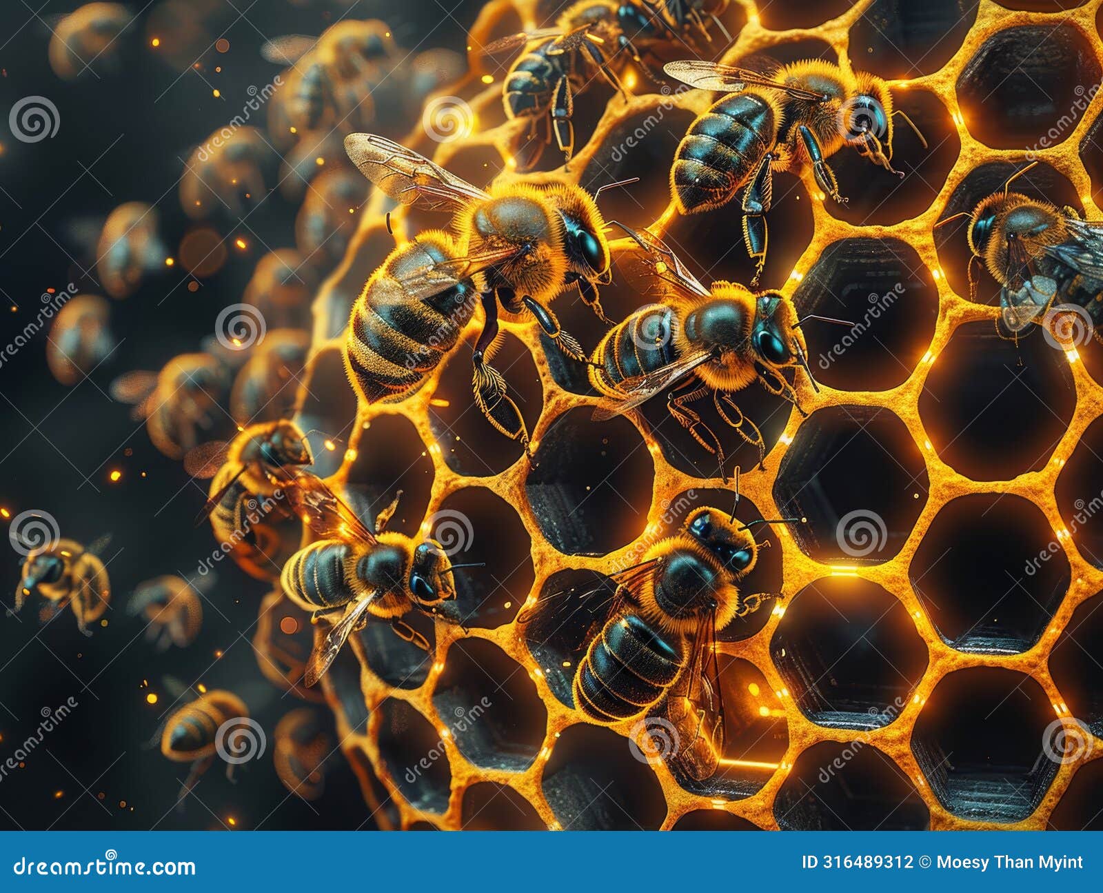 Bees Working on Artificial Hexagonal Beehive. Futuristic Bee Keeping ...