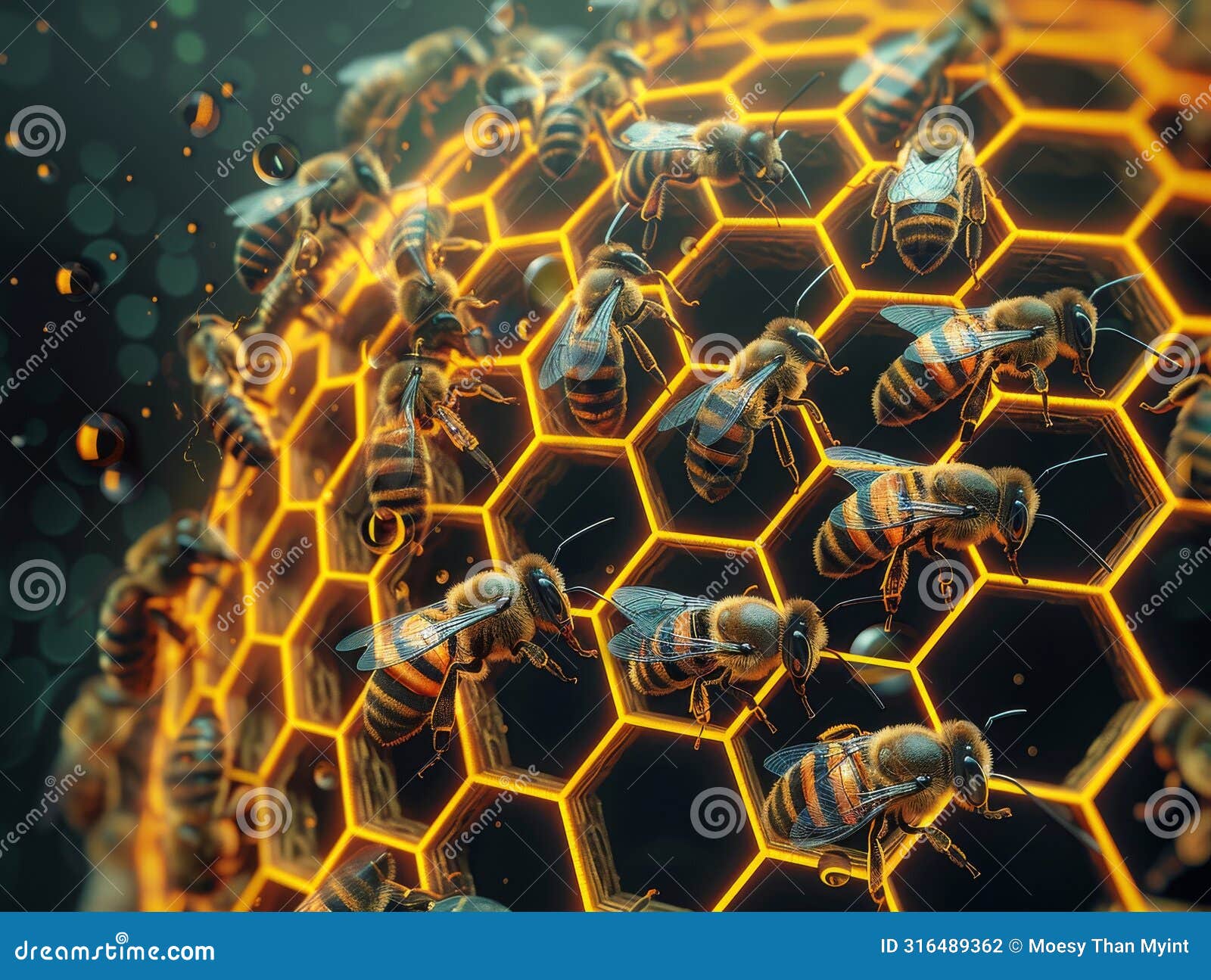 Bees Working on Artificial Hexagonal Beehive. Futuristic Bee Keeping ...