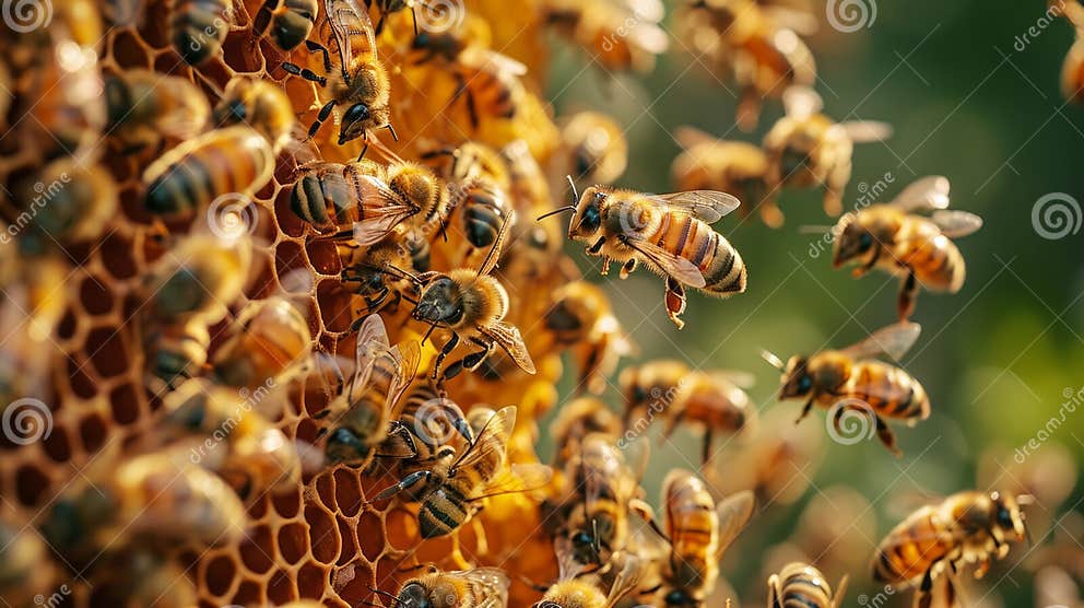Bees Working Together within the Hive on Comb, Symbolizing Community ...