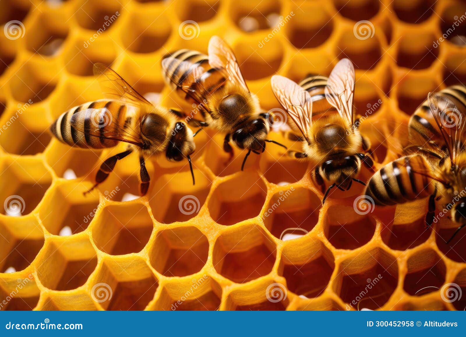 Bees Working on Wax Hexagon Cells Inside a Beehive Stock Photo - Image ...
