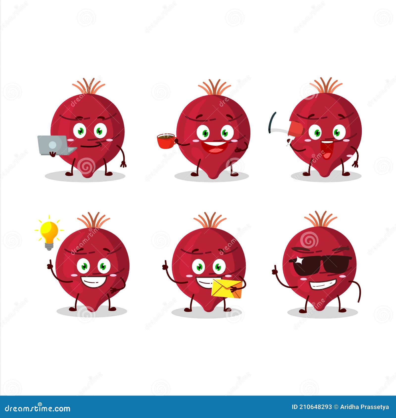 Beet Cartoon Character with Various Types of Business Emoticons Stock ...