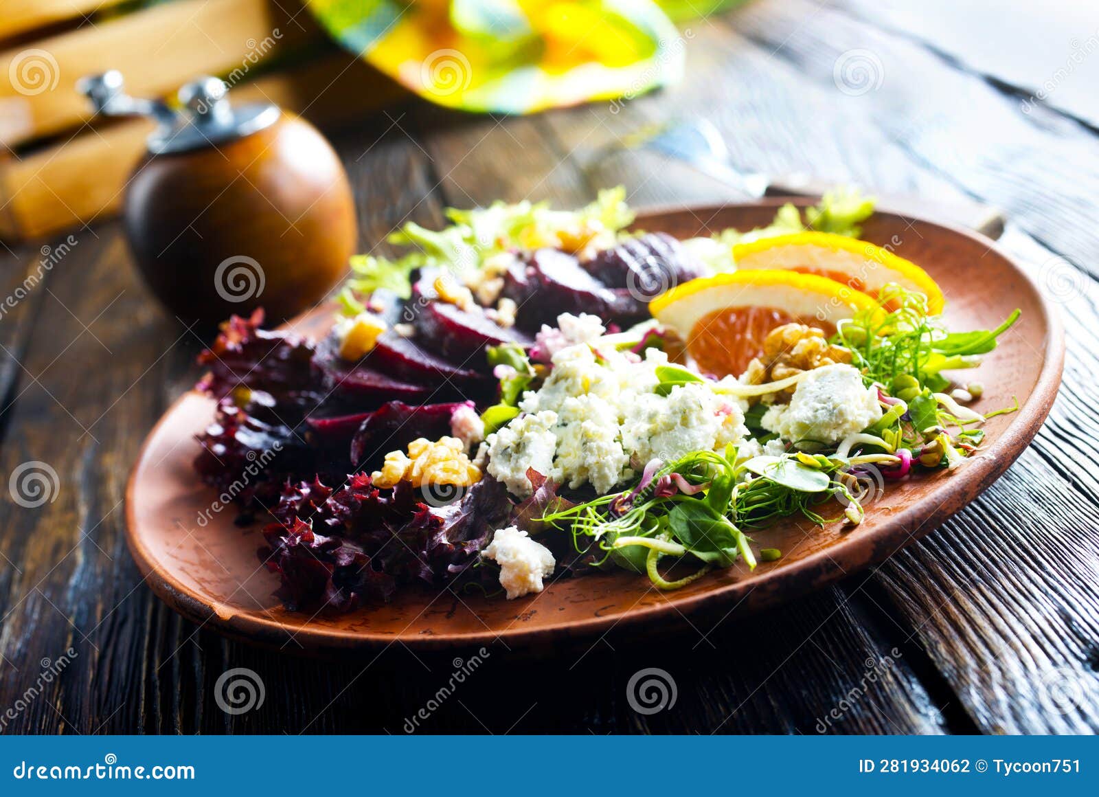 Beet with Goat Cheese and Nuts. Top View Stock Photo - Image of food ...