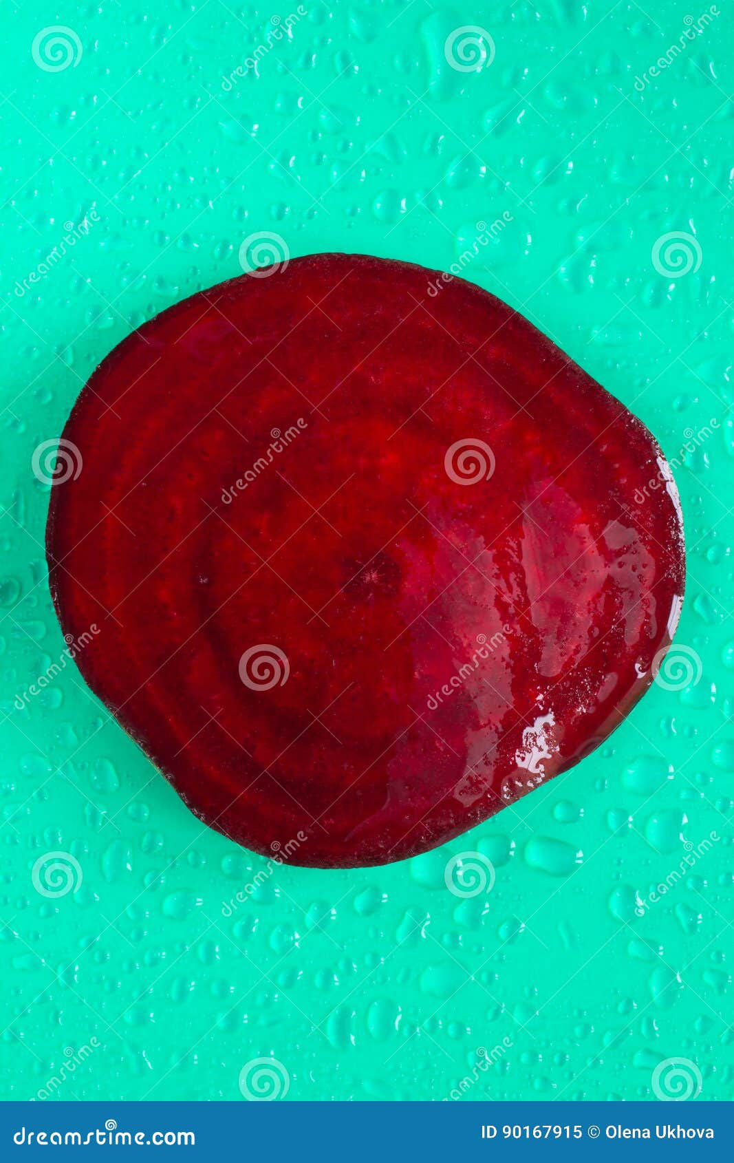 Beet-root. Cross Section. Water Drops. Green Background Royalty-Free ...