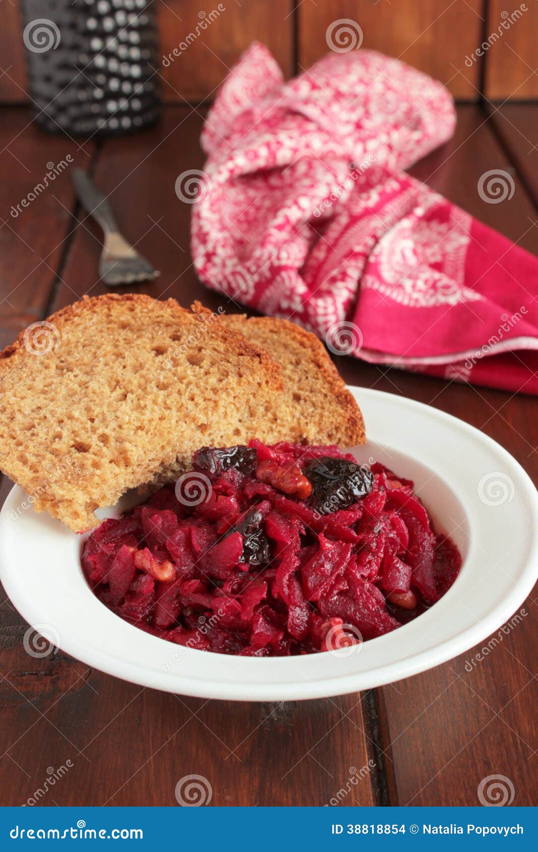 Beet with Walnuts and Prunes, Rye Bread Stock Photo - Image of healthy ...
