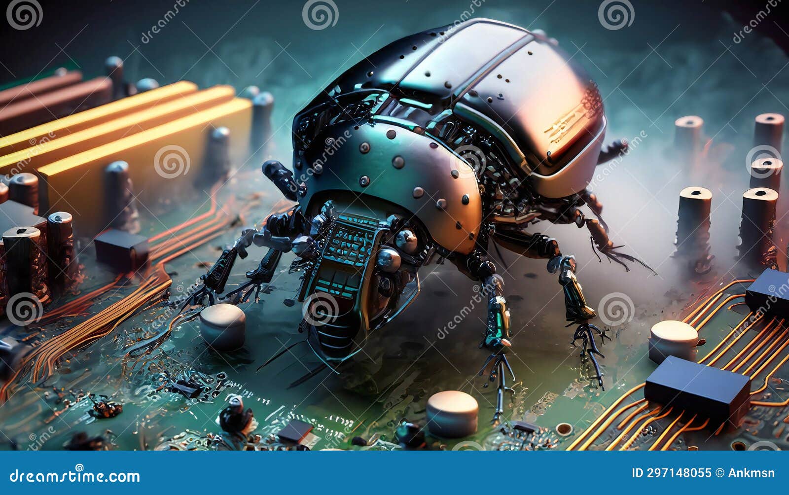 Beetle Attacks and Destroys Electronics. Concept of Computer Virus and ...