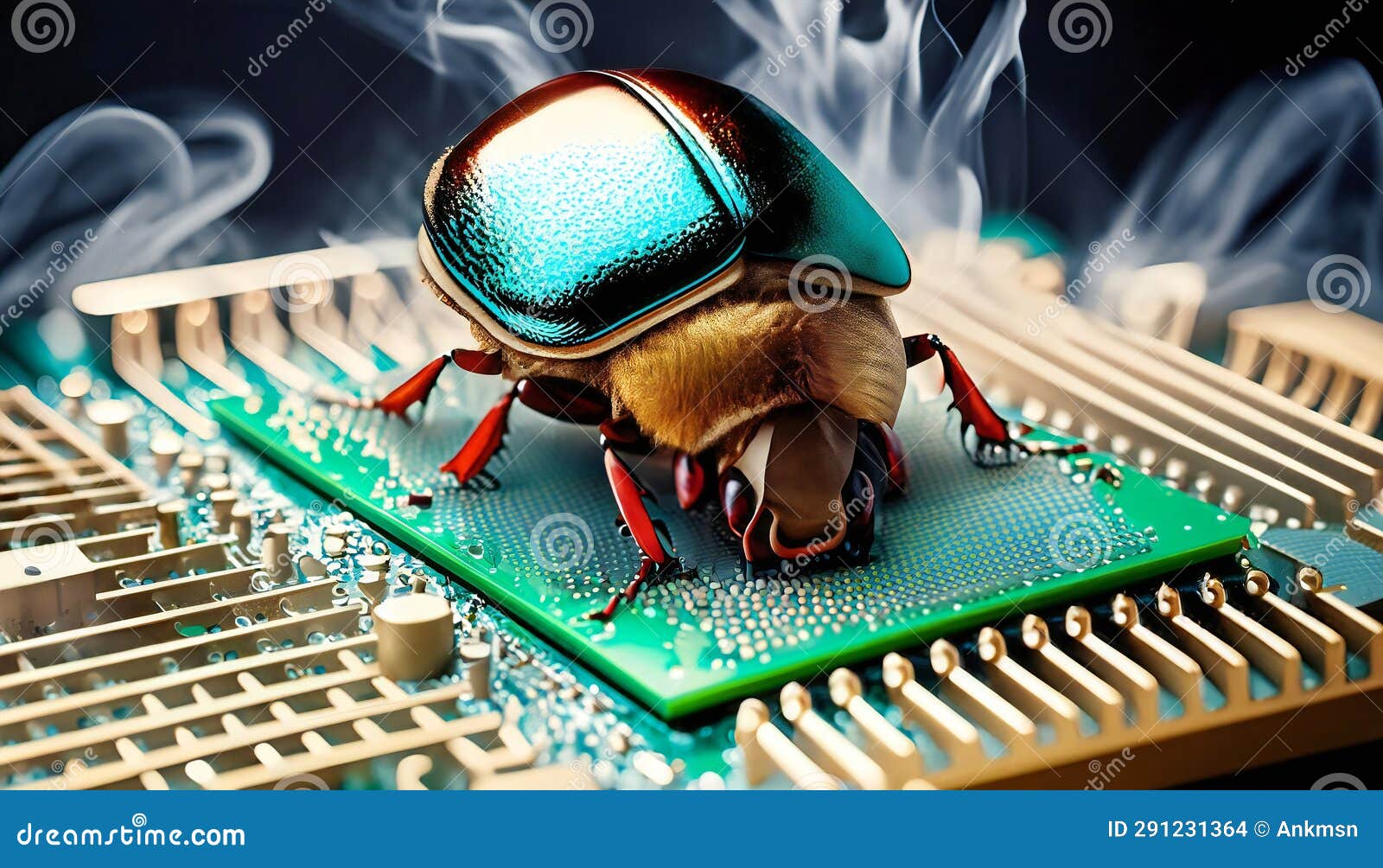 Beetle Attacks and Destroys Electronics. Concept of Computer Virus and ...