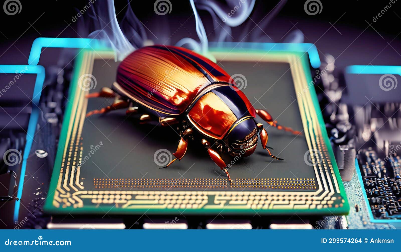 Beetle Attacks and Destroys Electronics. Concept of Computer Virus and ...