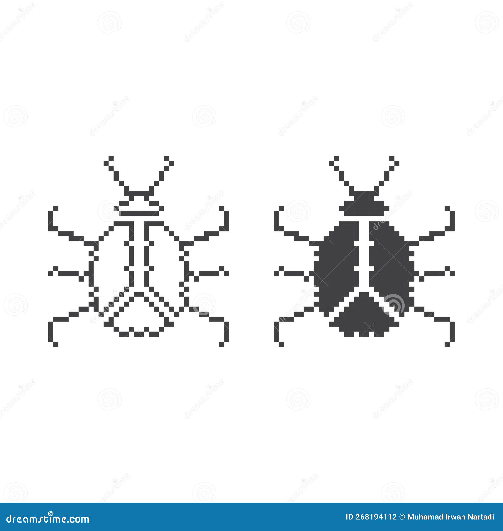 Bug Insect Pixel Art Video Game Beetle 8 Bit Icons Vector Illustration ...