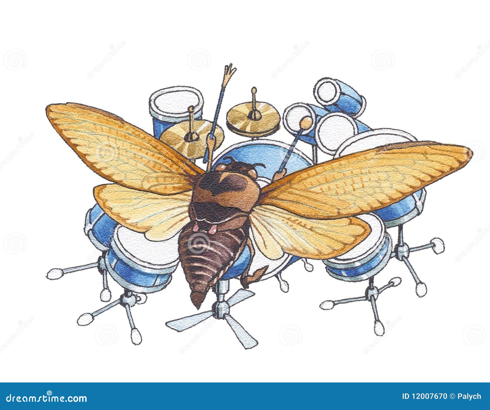 Beetle (bug) playing drums stock illustration. Illustration of rock ...