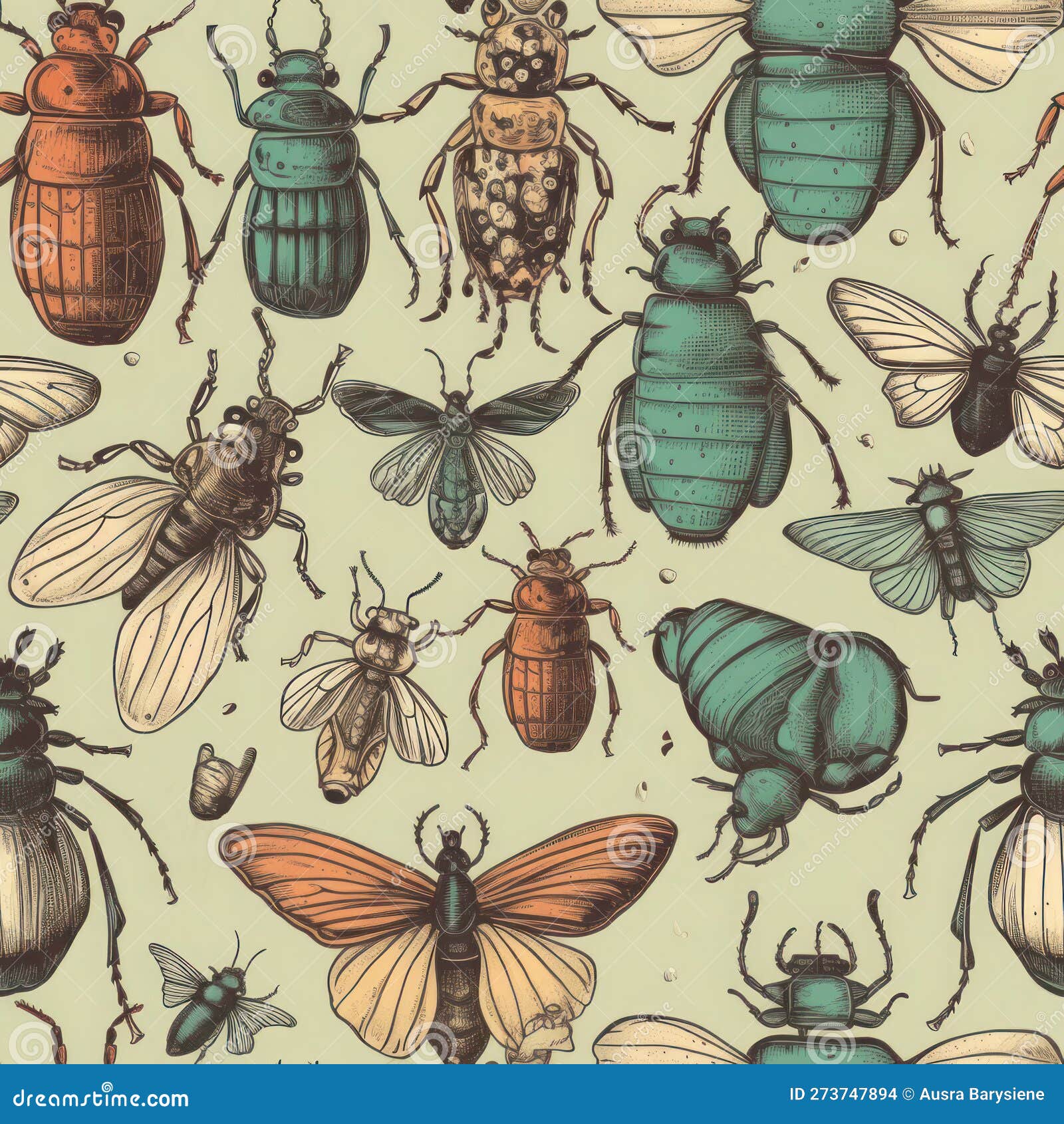 Beetle and Bug Seamless Pattern. Various Types of AI Generated Insects ...