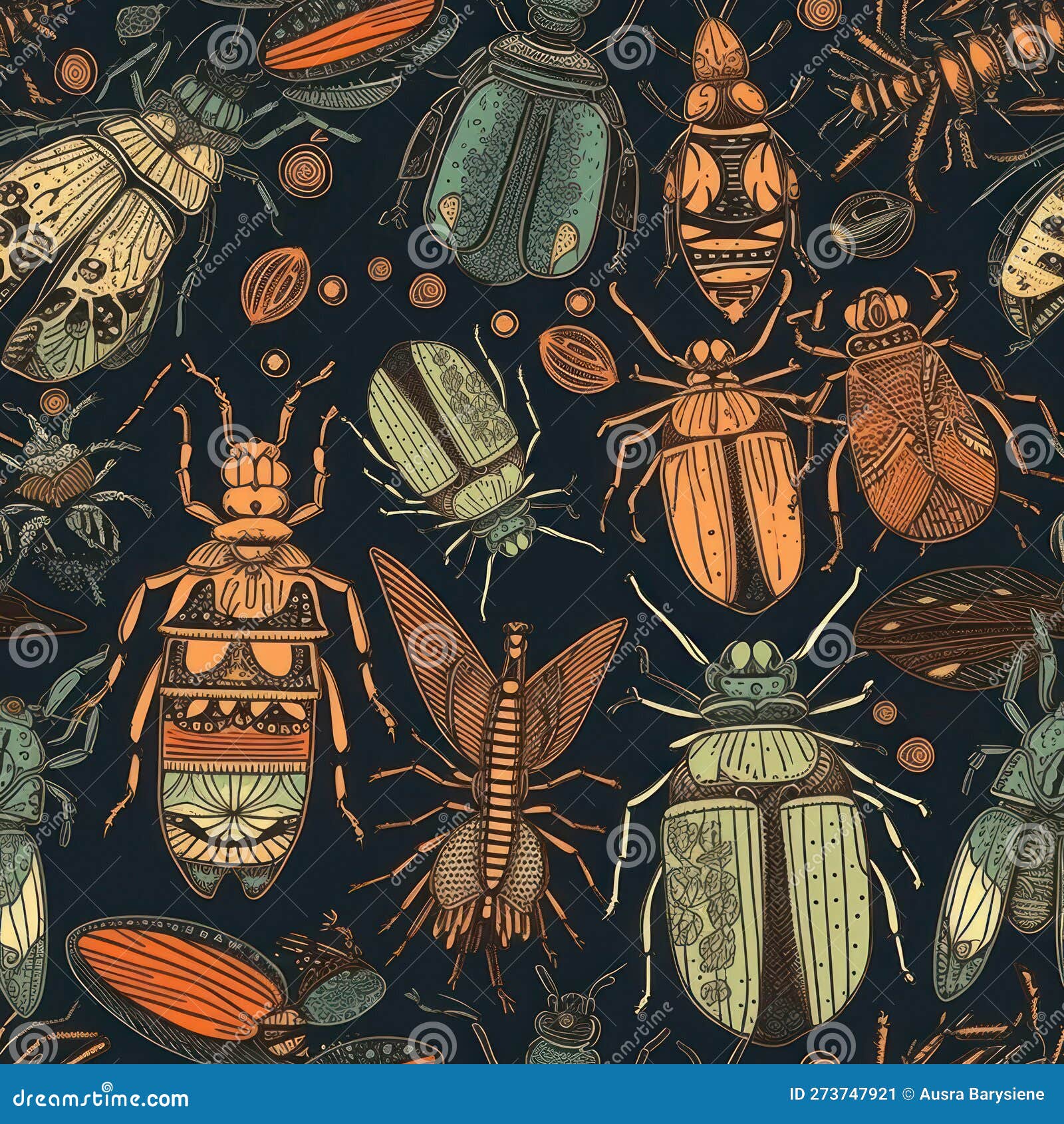 Beetle and Bug Seamless Pattern. Various Types of AI Generated Insects ...