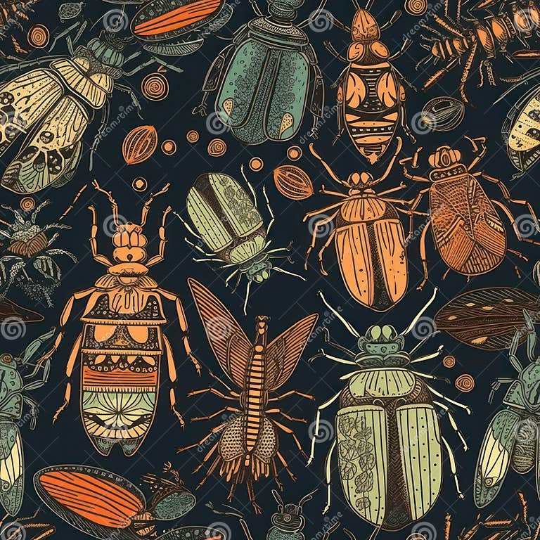 Beetle and Bug Seamless Pattern. Various Types of AI Generated Insects ...