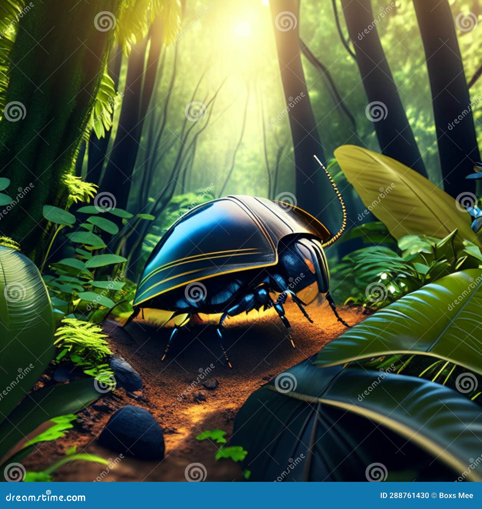 Beetle in the Forest, 3d Rendering. Computer Digital Drawing Stock ...