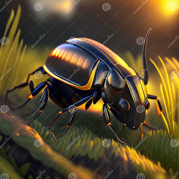 Beetle on the Grass. 3d Rendering. Computer Digital Drawing Stock ...