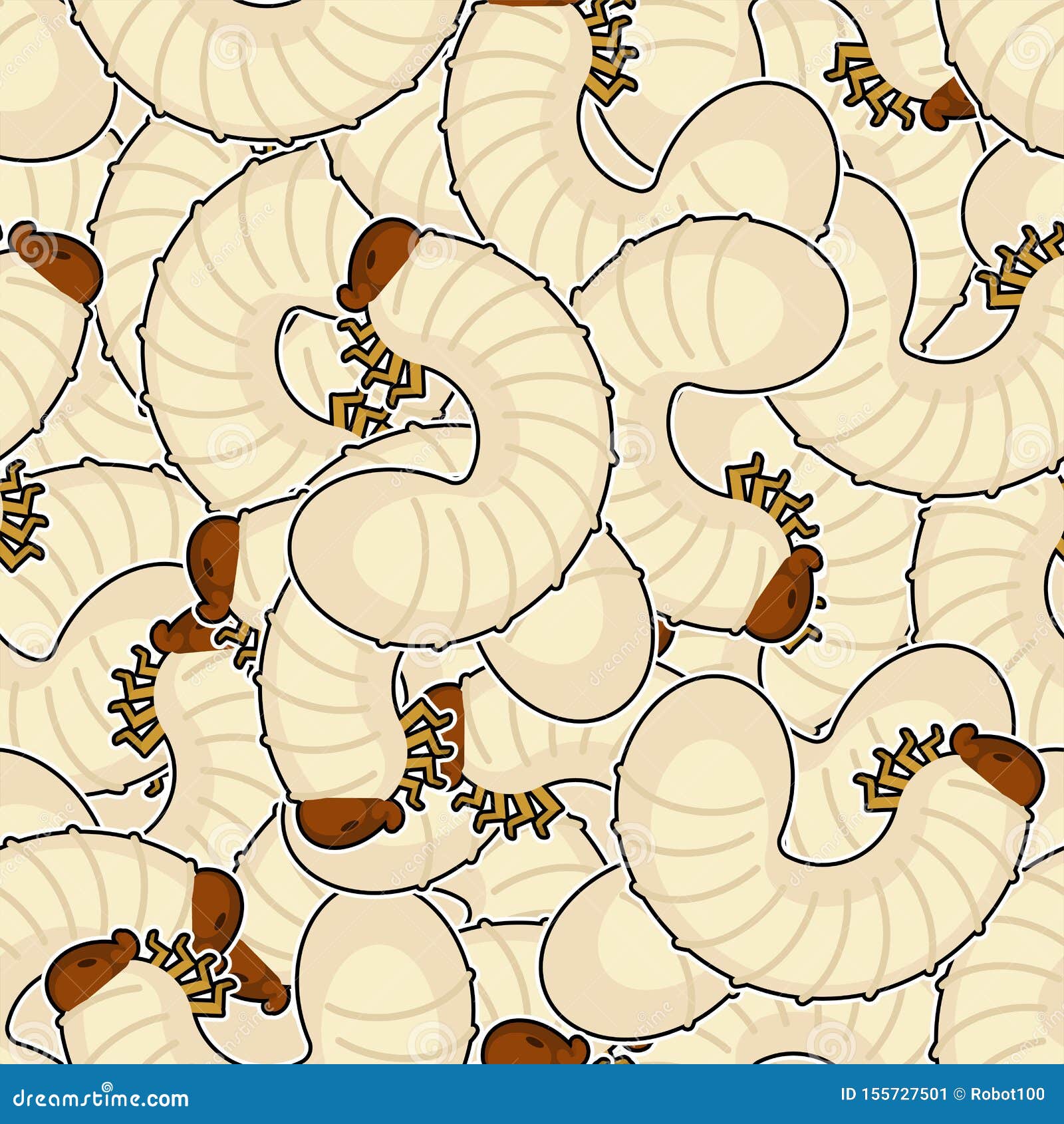Beetle Larva Pattern Seamless. Bug Caterpillar Background . Maggot ...