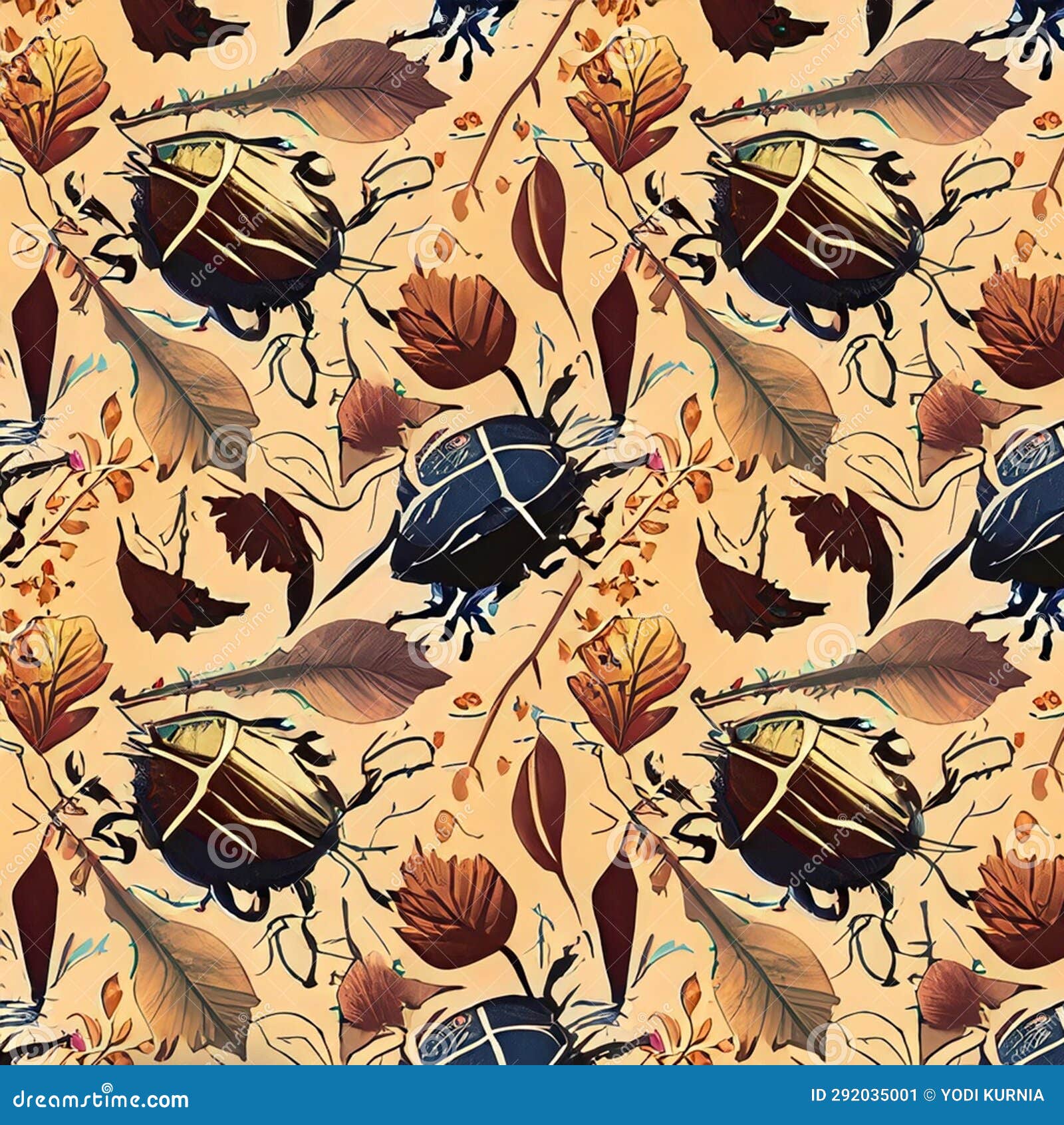Beetle Pattern and Dried Leaves Stock Illustration - Illustration of ...