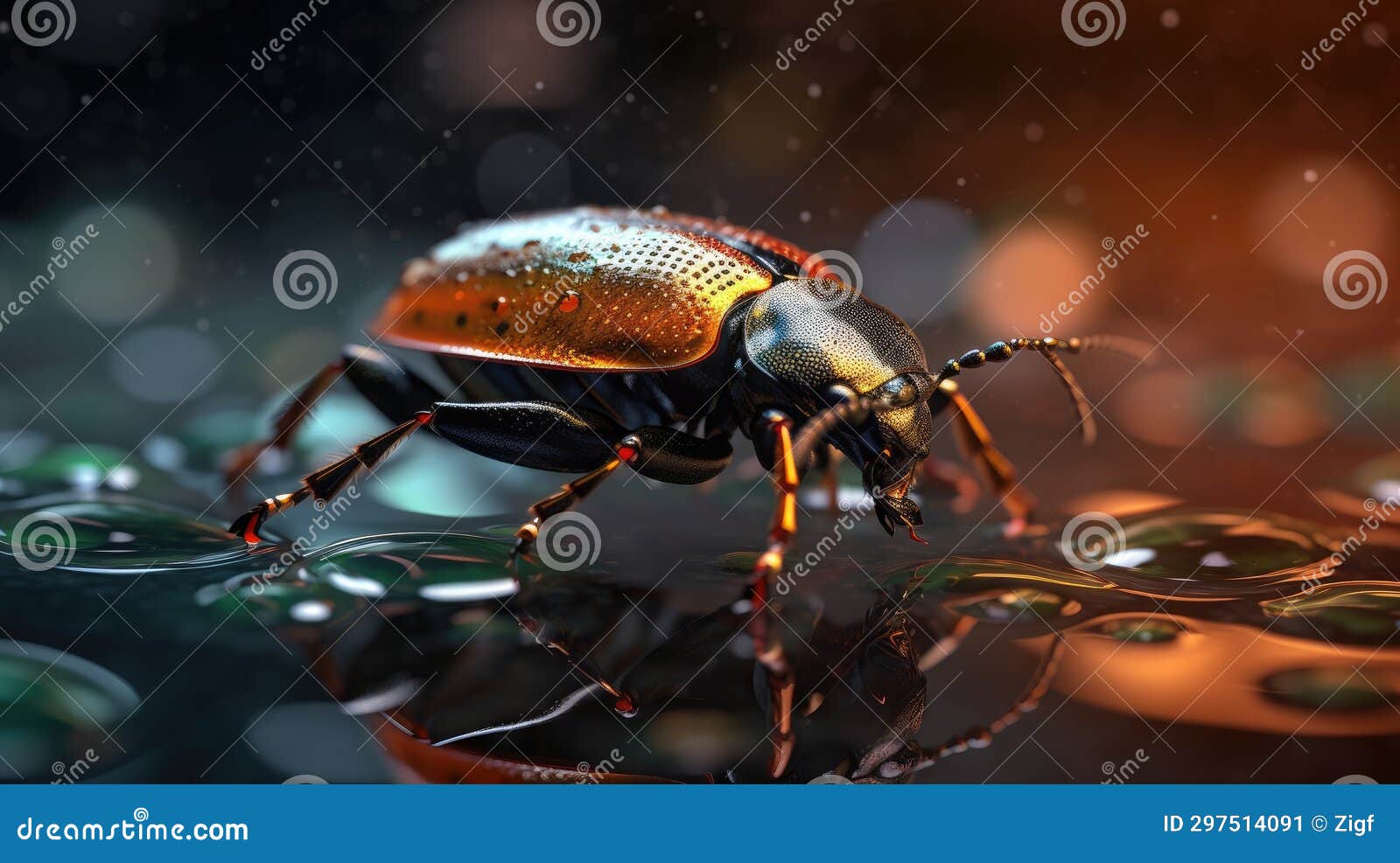 Beetle in Rain with Drops of Water on it Stock Illustration ...