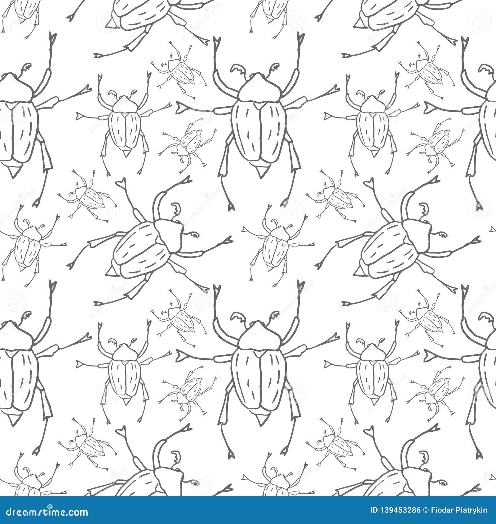 Beetle Vector Seamless Pattern Isolated on White Background Stock ...
