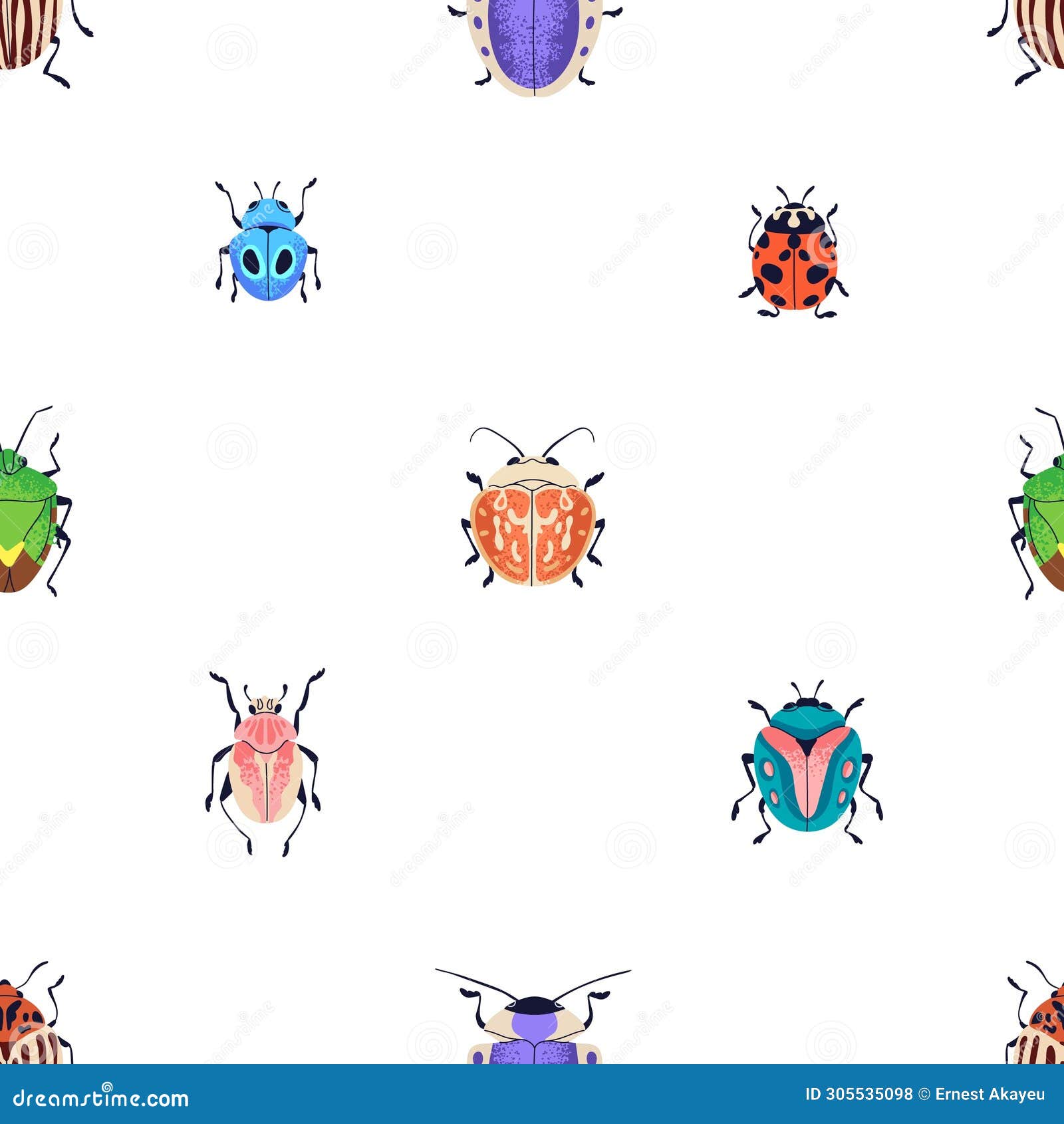 Beetles and Bugs, Seamless Pattern. Insects, Endless Background Design ...