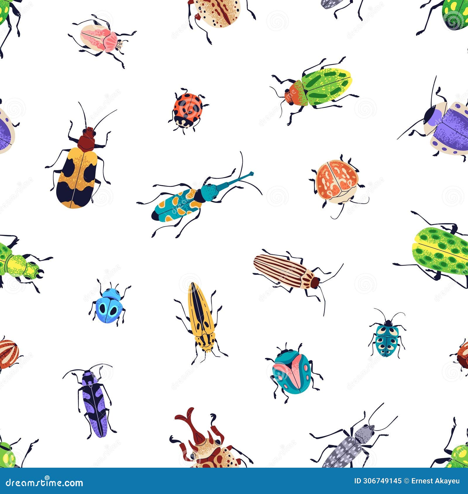 Beetles and Bugs, Seamless Pattern, Texture Design. Many Insects ...