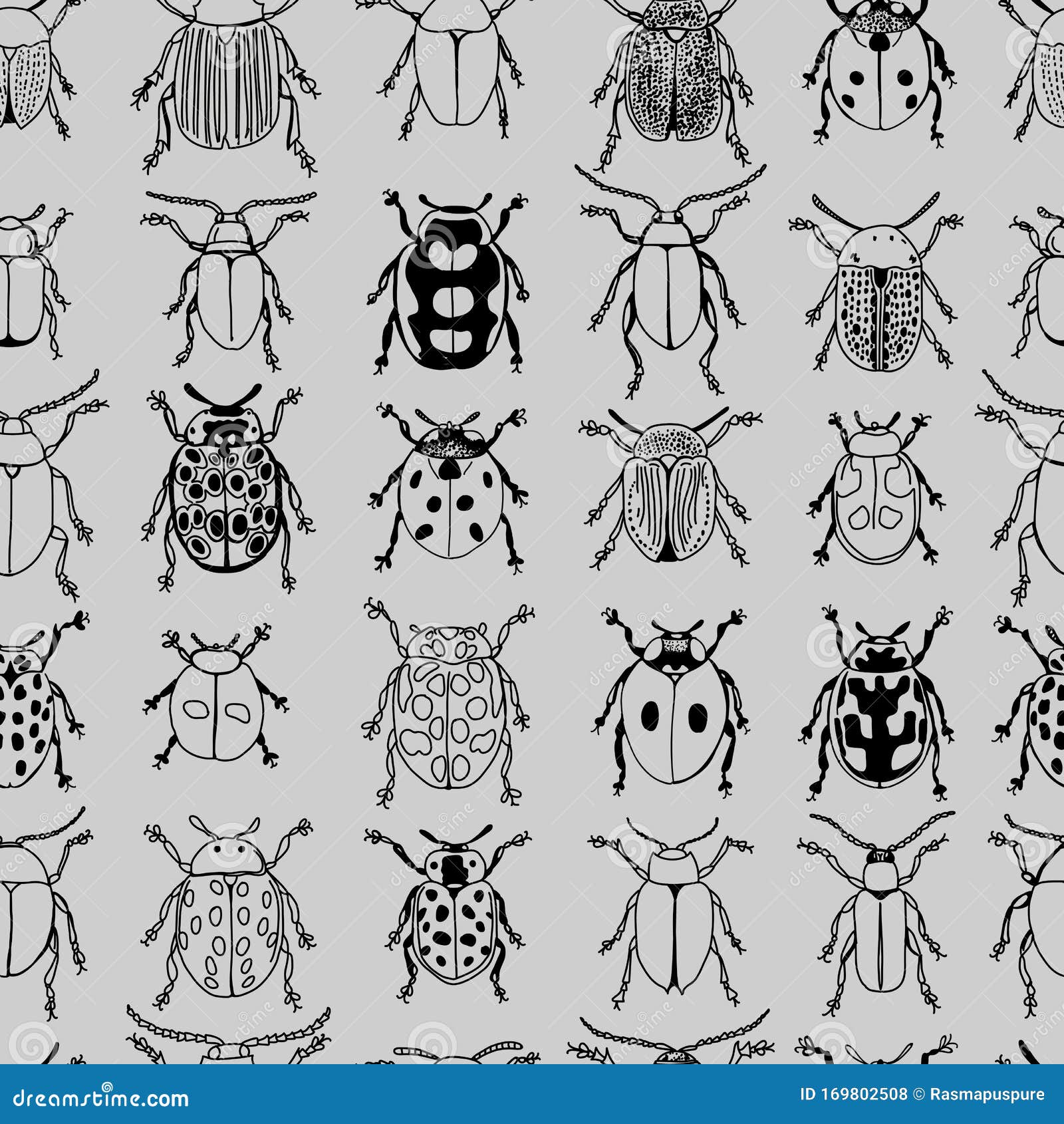 Beetles Design Seamless Pattern on Grey Background Stock Vector ...