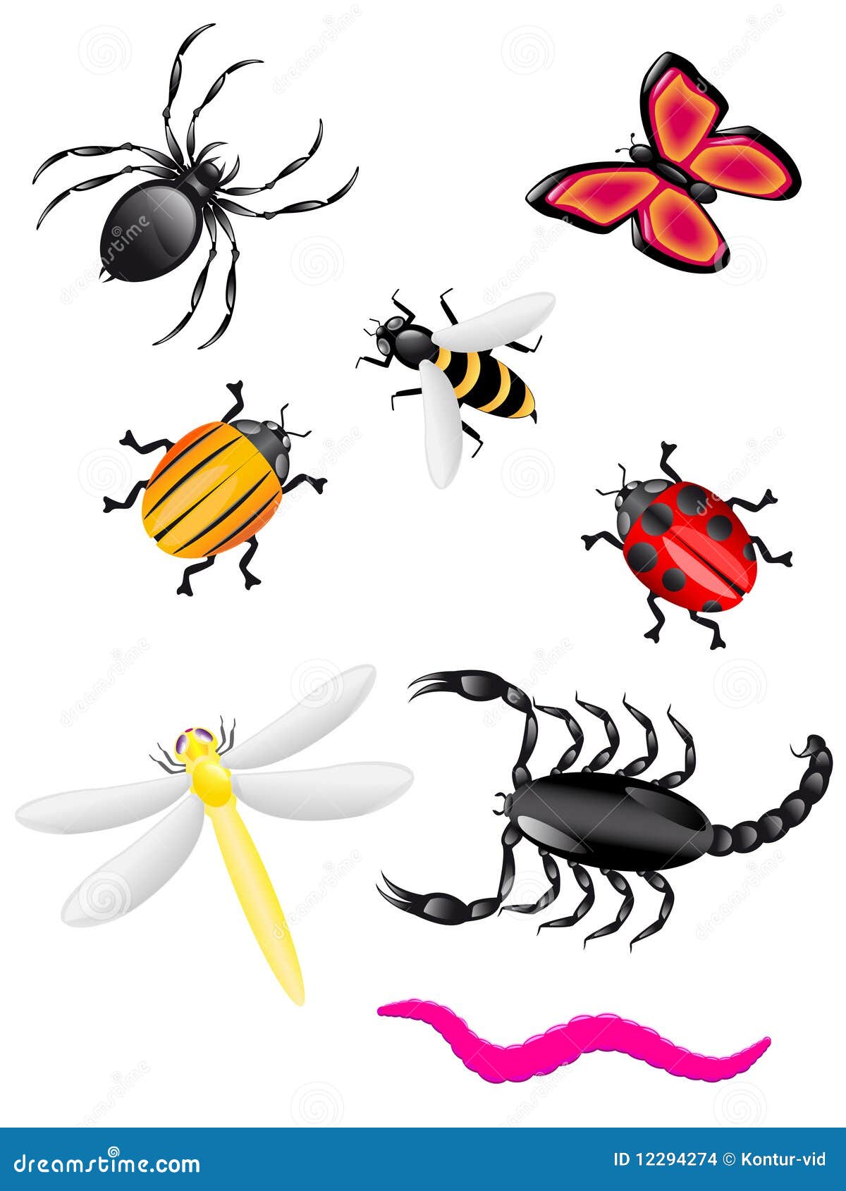 Beetles and insects colors stock vector. Illustration of clip - 12294274