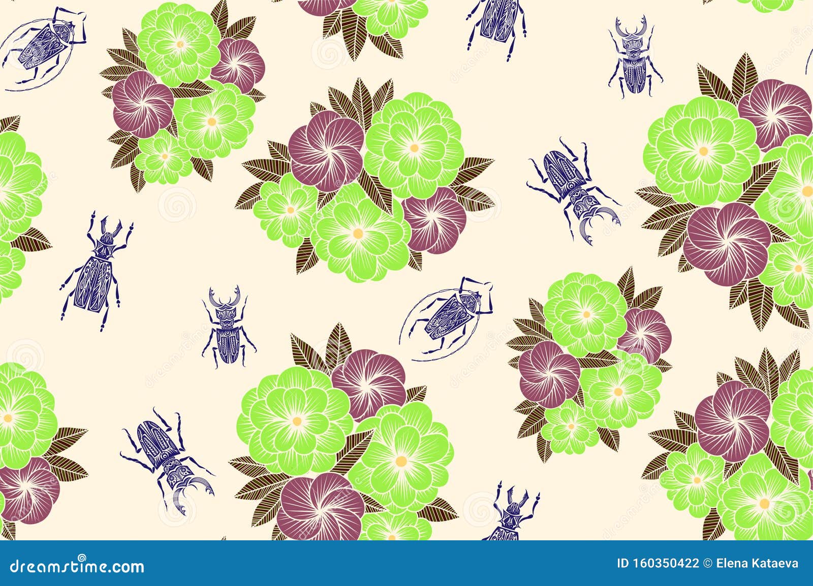 Beetles Pattern Repeats Seamless in Color for Any Design. Vector ...