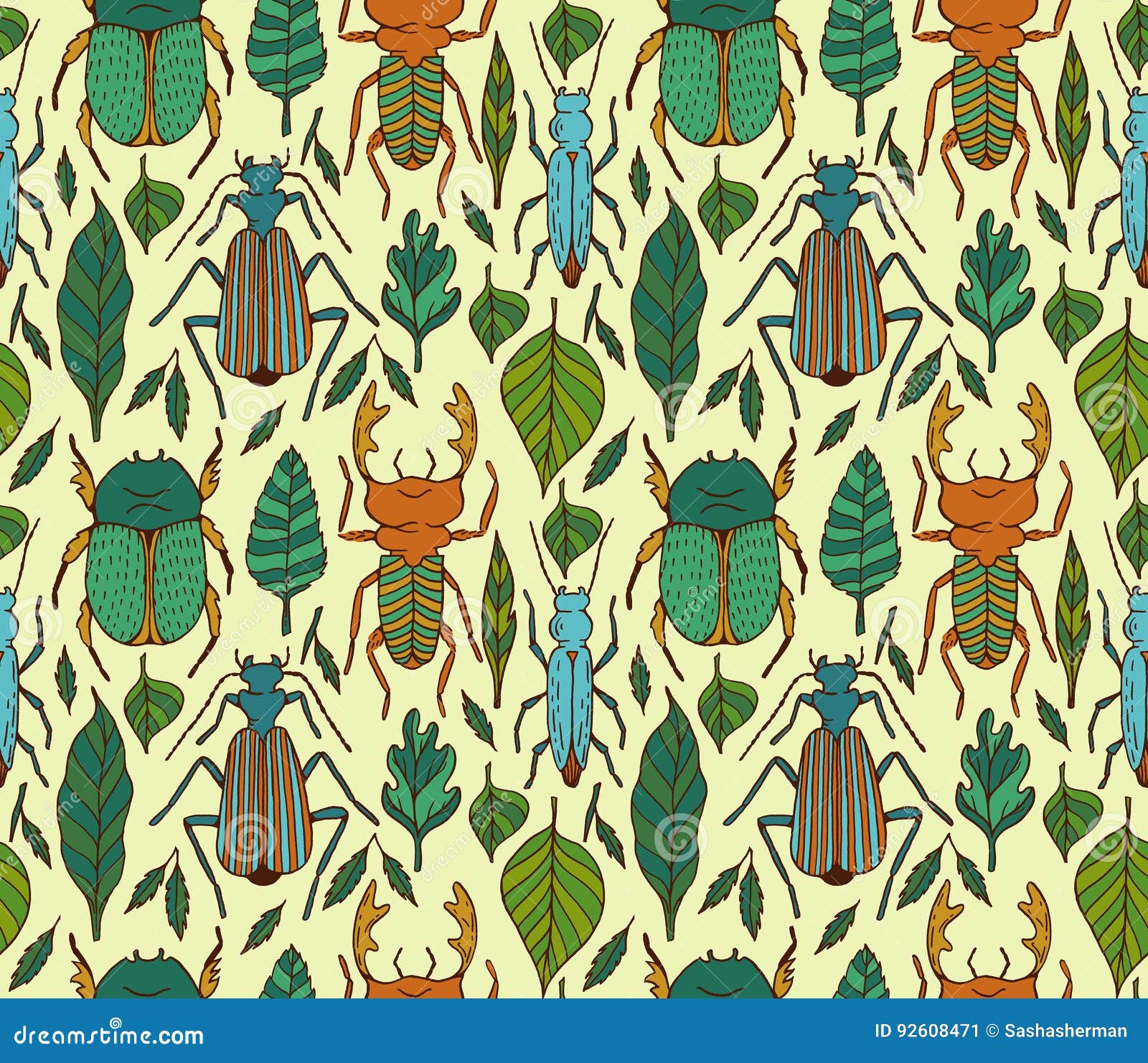 Beetles pattern stock illustration. Illustration of ornament - 92608471