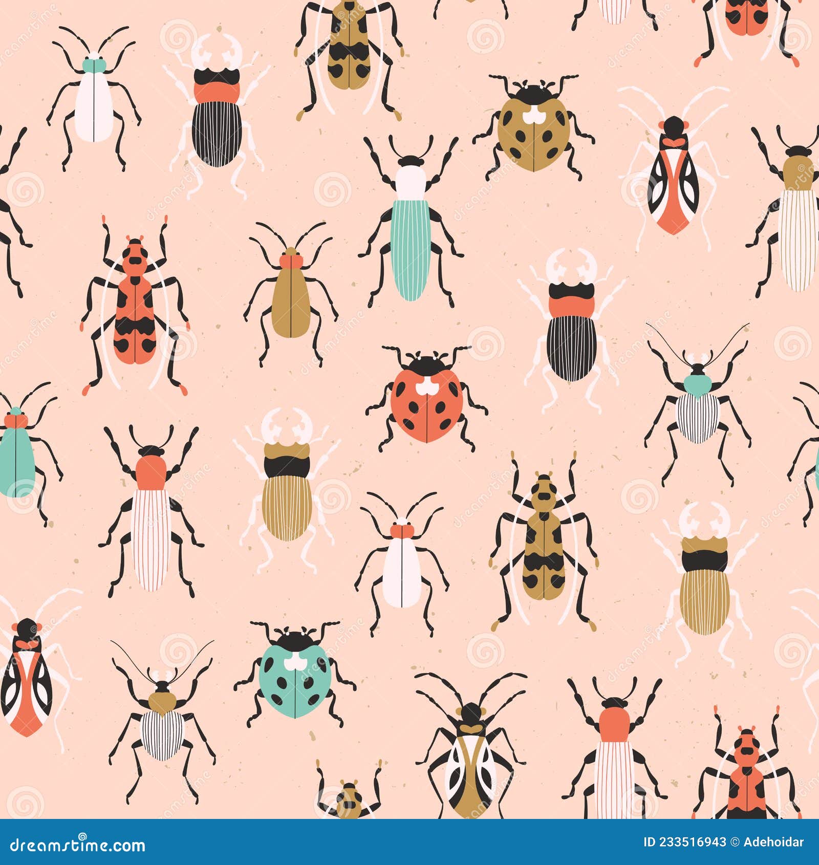Beetles Seamless Pattern. Retro Style Bugs. Vector Illustration Stock ...