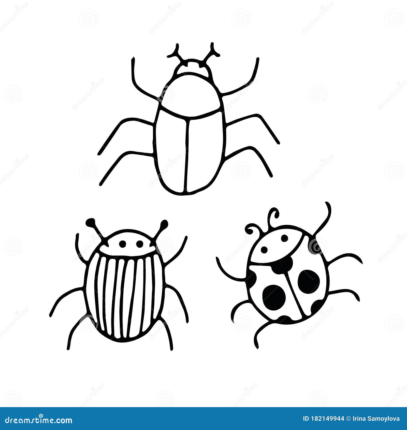 Beetles Set Hand Drawn Elements in Doodle Style. Vector Scandinavian ...