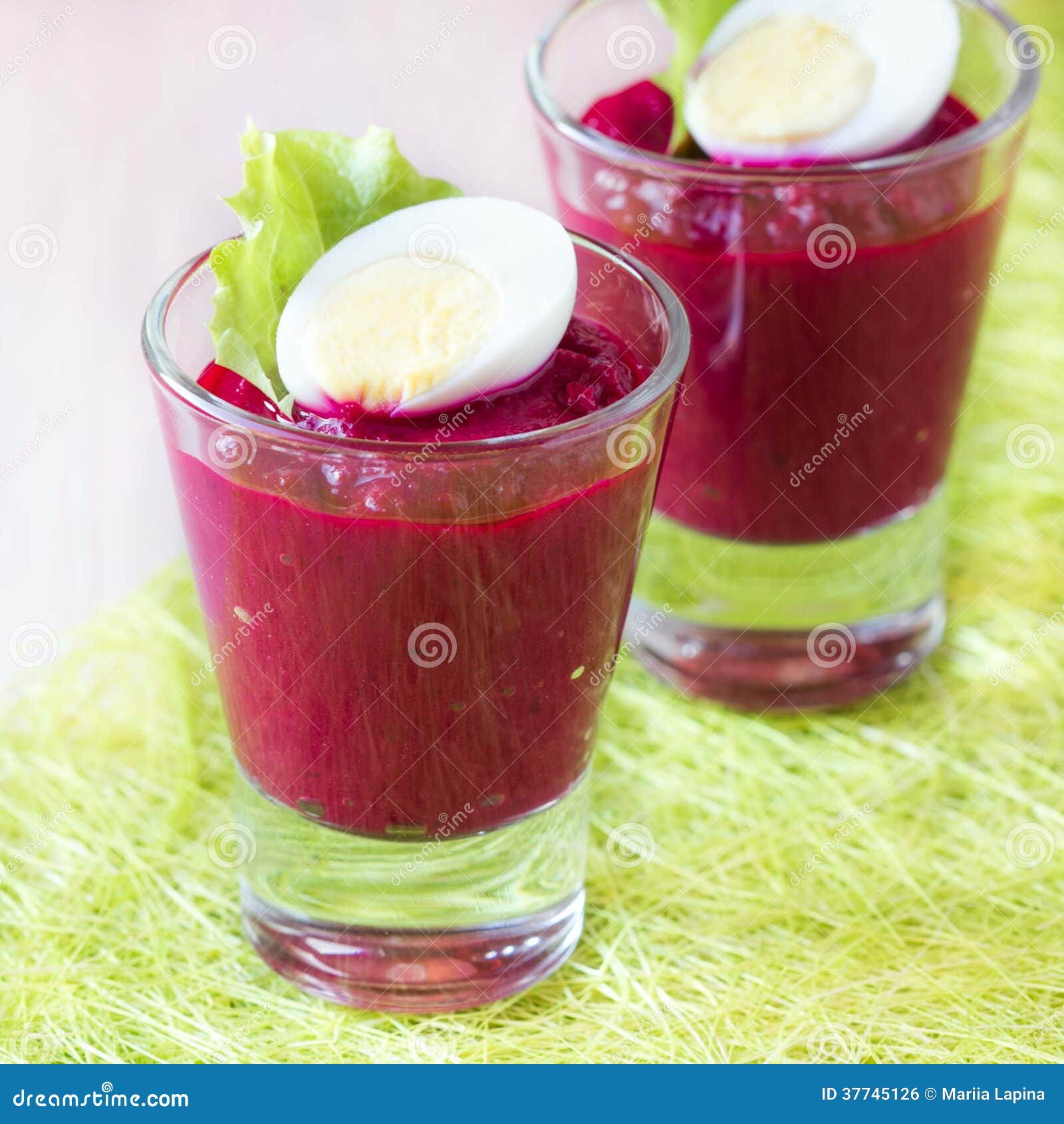 Beetroot, Beet Cream Salad, Mousse with Eggs in Shot Glass Stock Photo ...
