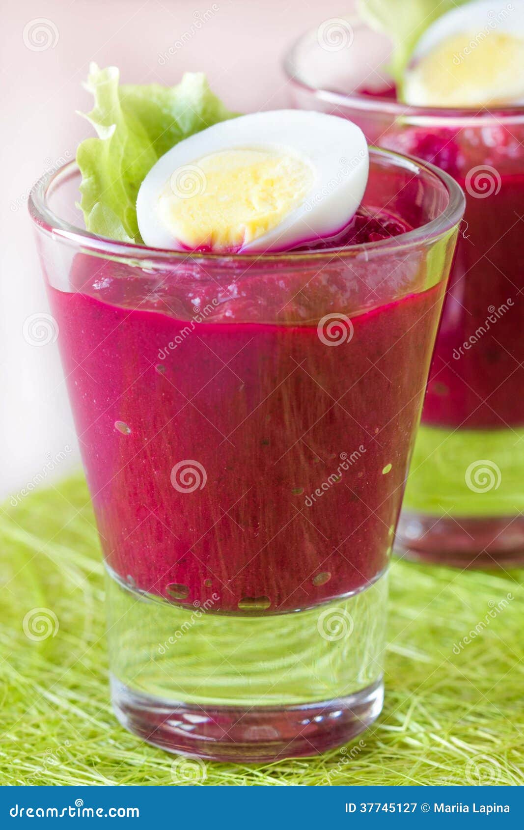 Beetroot, Beet Cream Salad, Mousse with Eggs in Shot Glass Stock Image ...