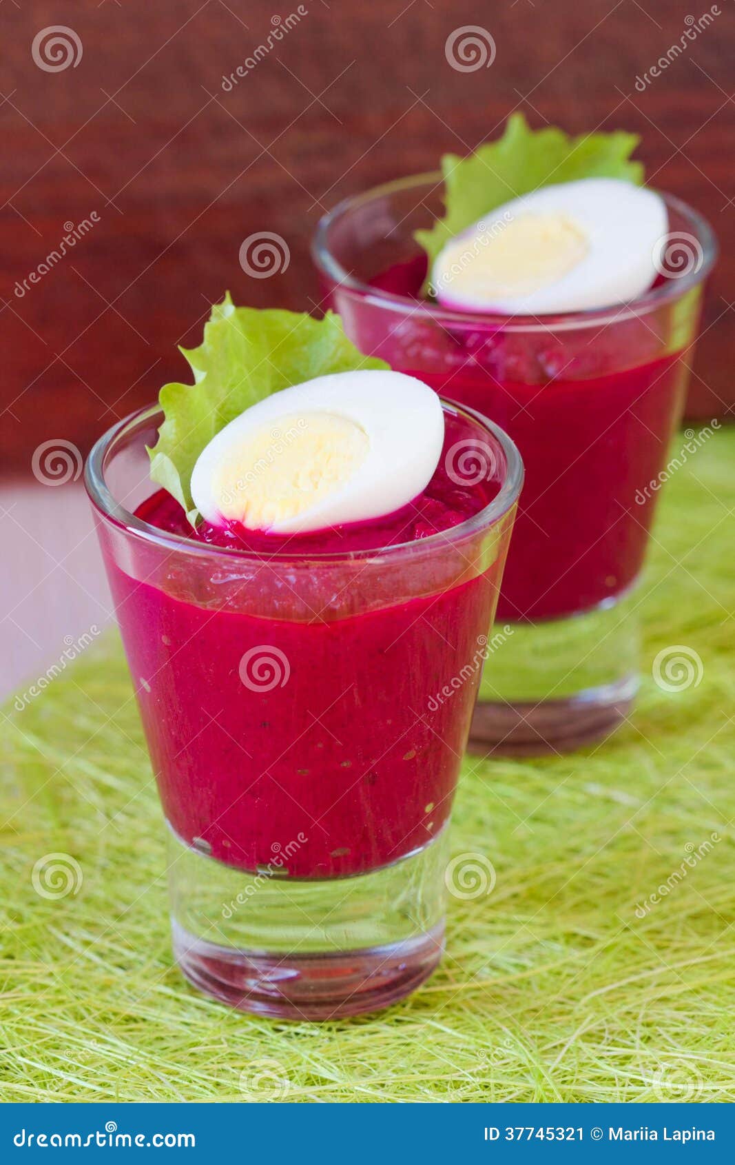 Beetroot, Beet Cream Salad, Mousse with Eggs in Shot Glass Stock Image ...