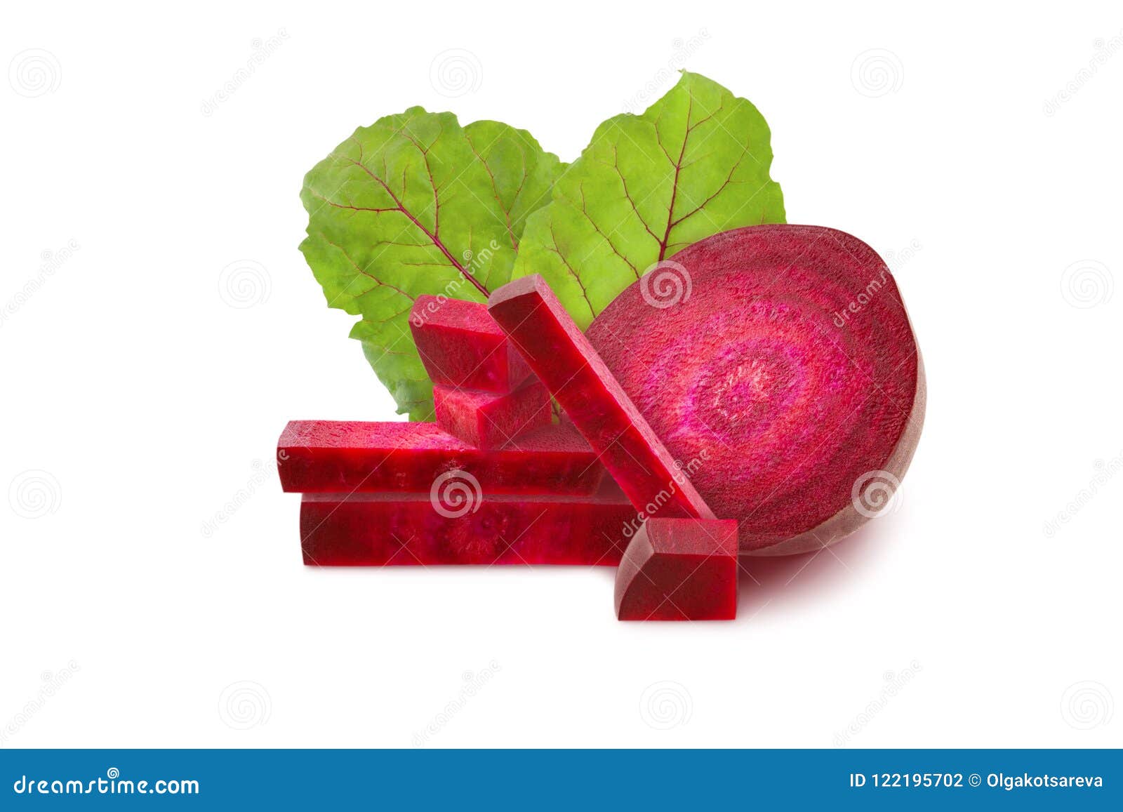 Beetroot and Beet Pieces with Leaves Isolated on White Background Stock ...