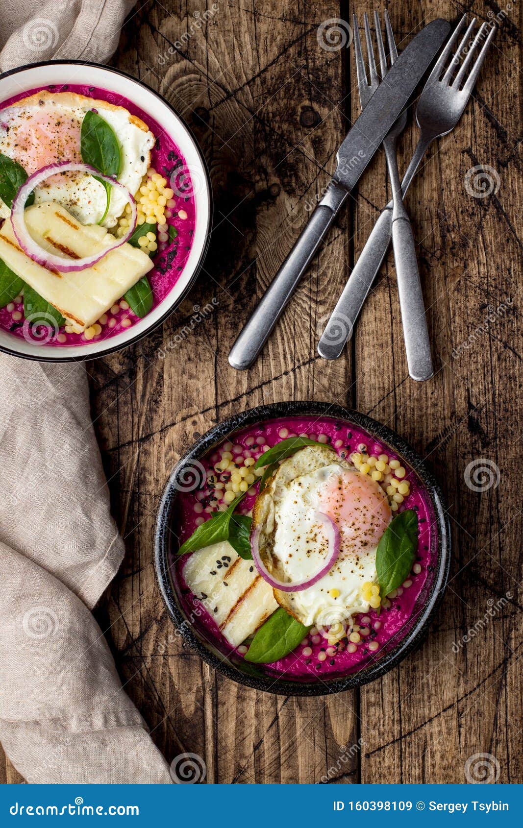 Beetroot Borani and Halloumi Breakfast Bowls Stock Image - Image of ...