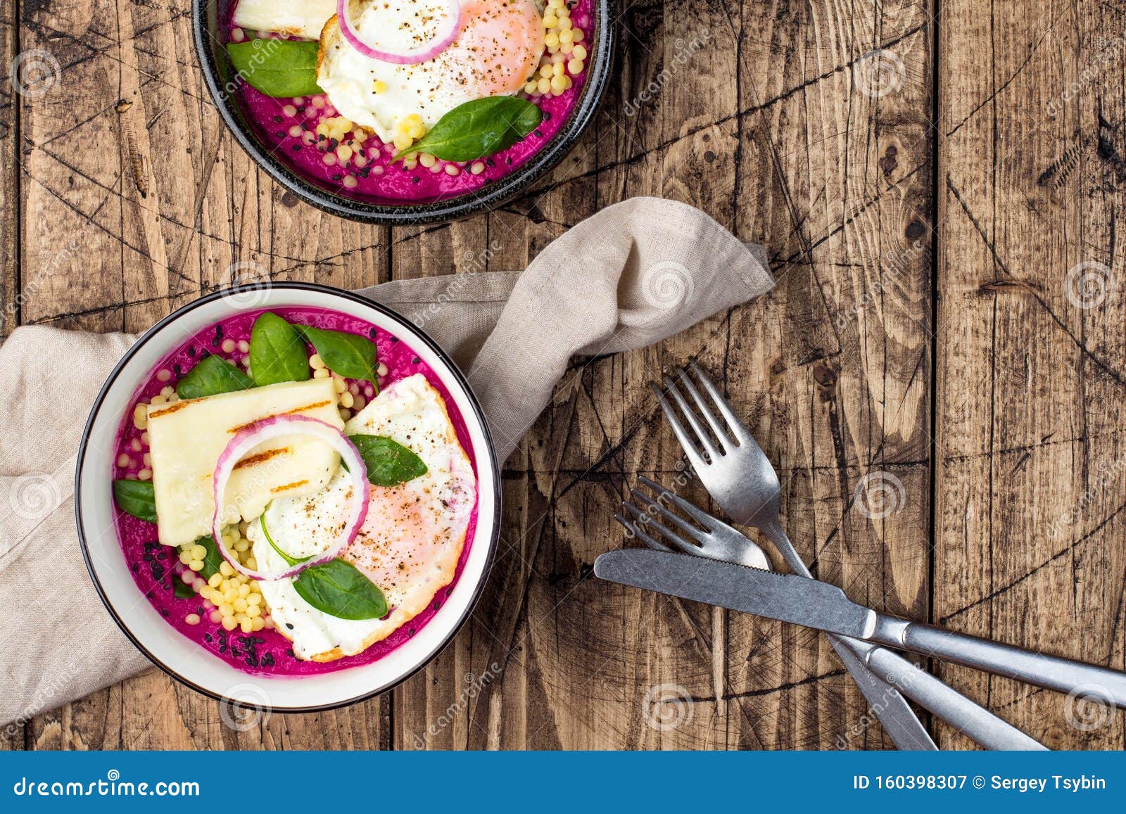 Beetroot Borani and Halloumi Breakfast Bowls Stock Image - Image of ...