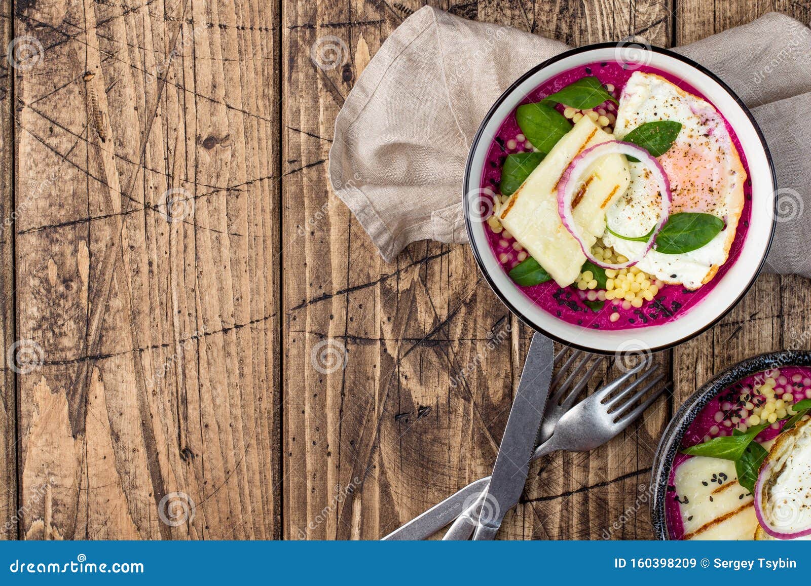 Beetroot Borani and Halloumi Breakfast Bowls Stock Image - Image of ...