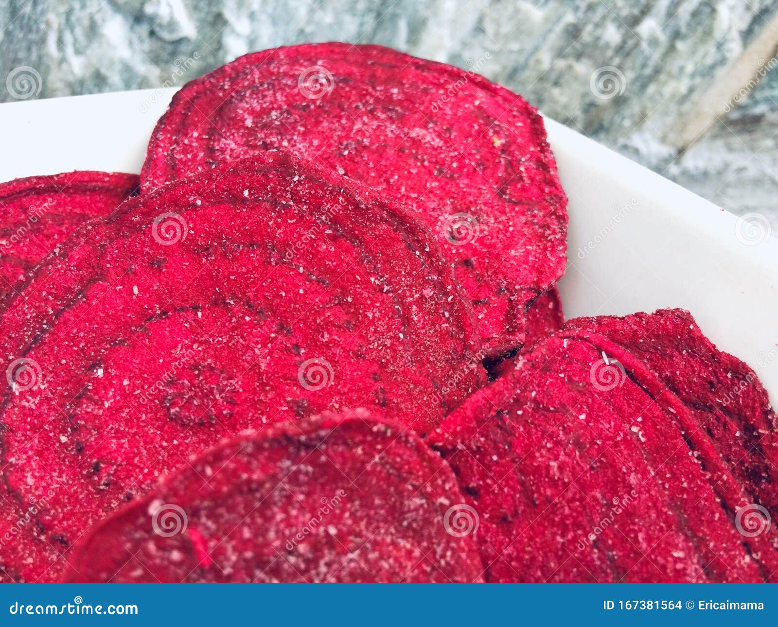 Beetroot. Crispy Beetroot Slices on White Plate with Gray Background ...