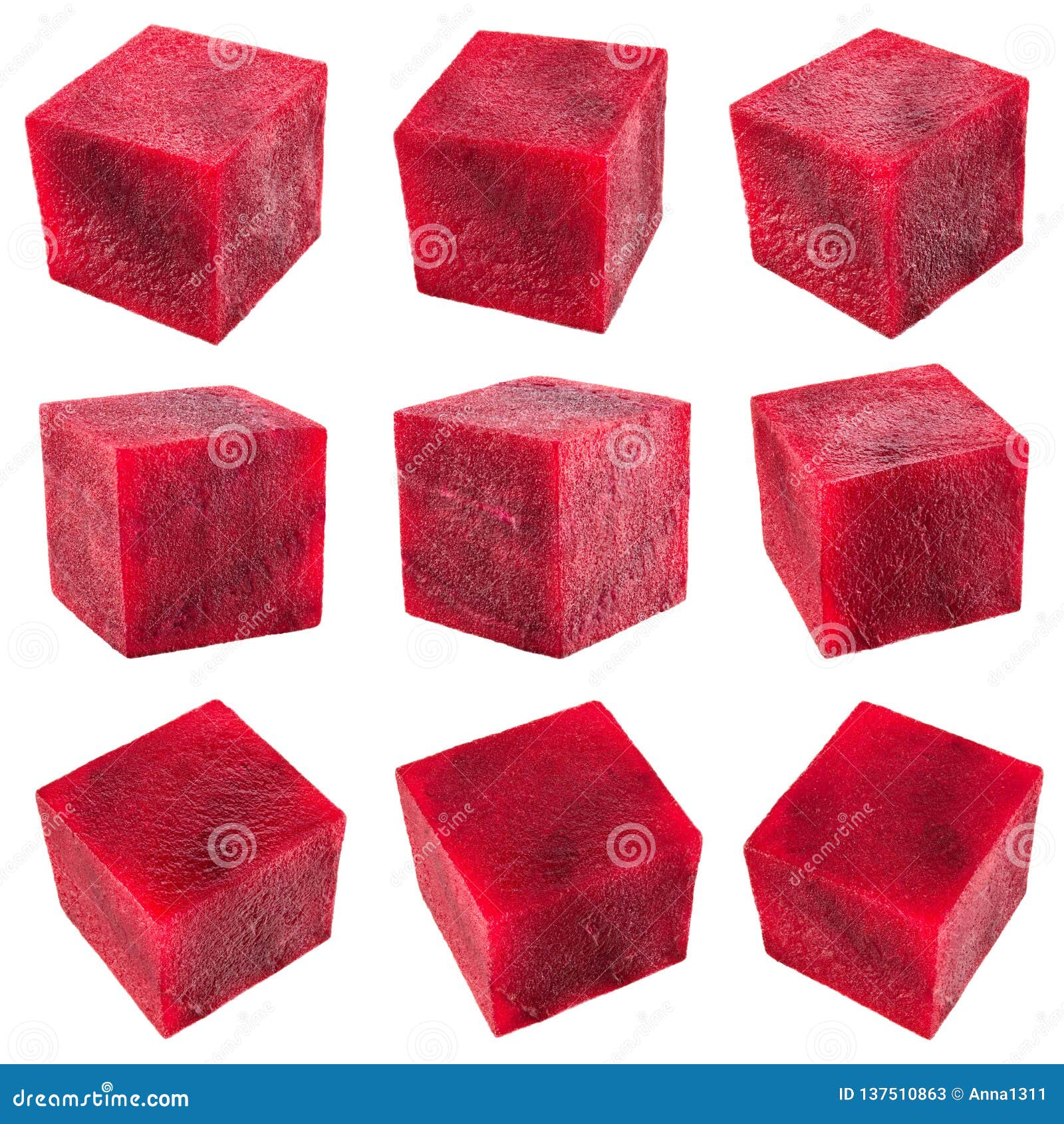 Beetroot. Cubes Isolated on White Background. Collection Stock Image ...