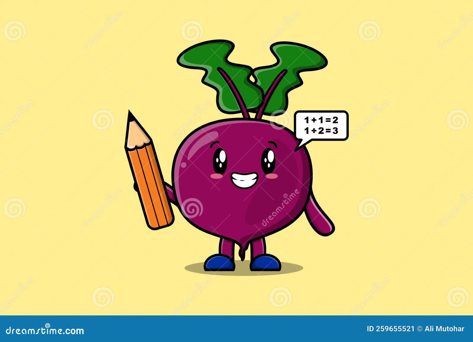 Beetroot Cute Cartoon Clever Student with Pencil Stock Vector ...