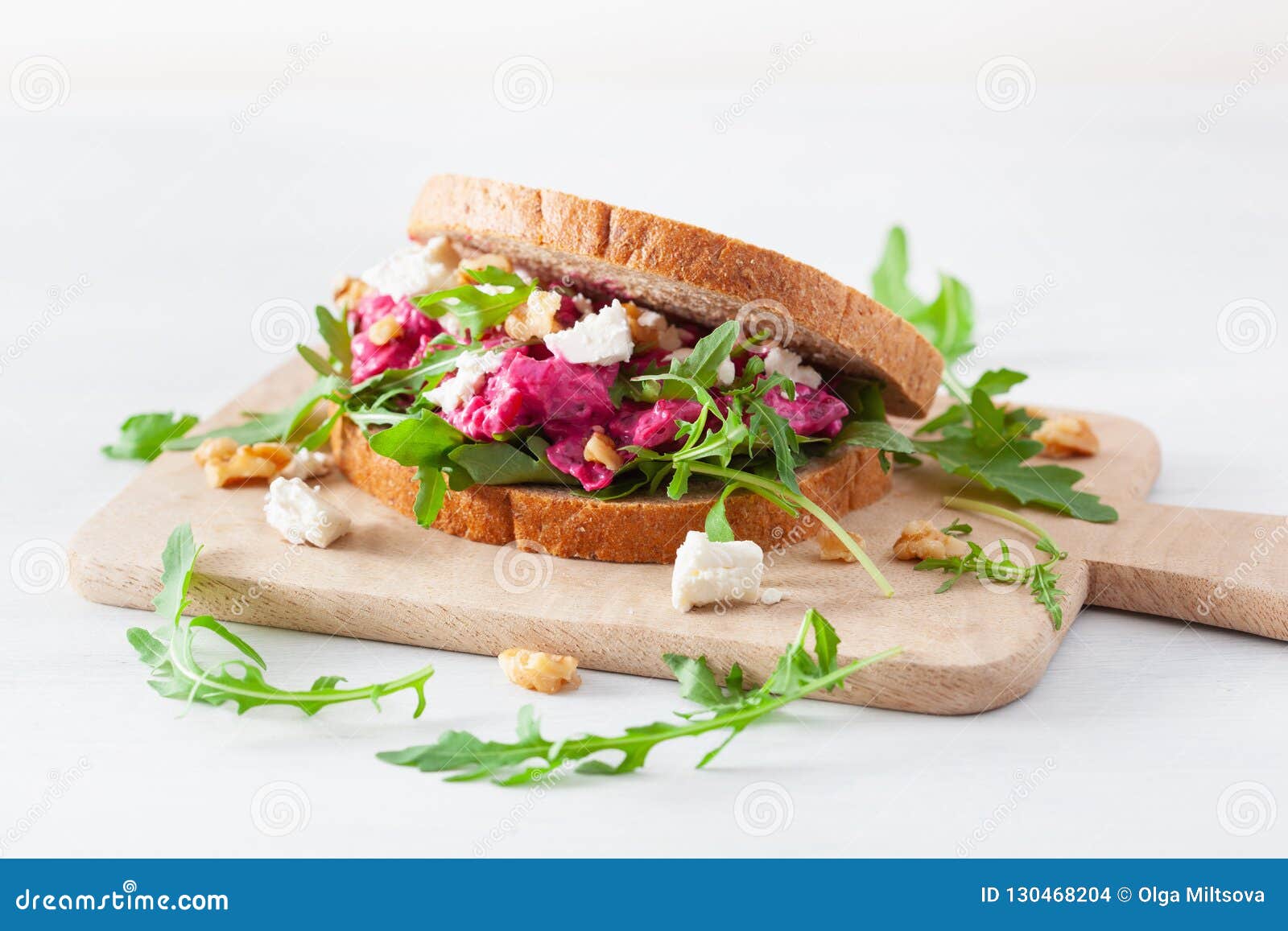 Beetroot and Feta Cheese Sandwich with Walnuts and Rocket Stock Photo ...