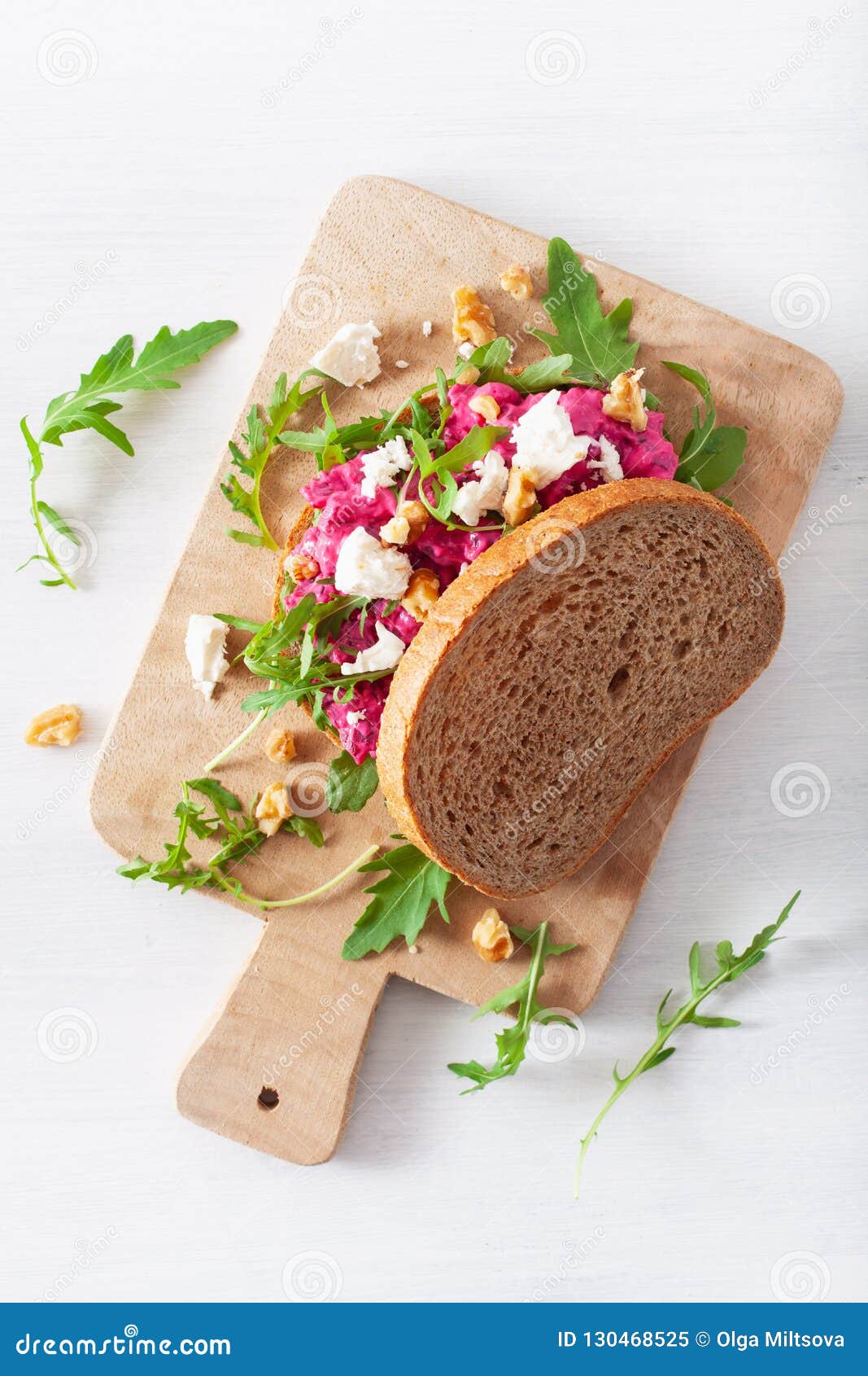 Beetroot and Feta Cheese Sandwich with Walnuts and Rocket Stock Image ...