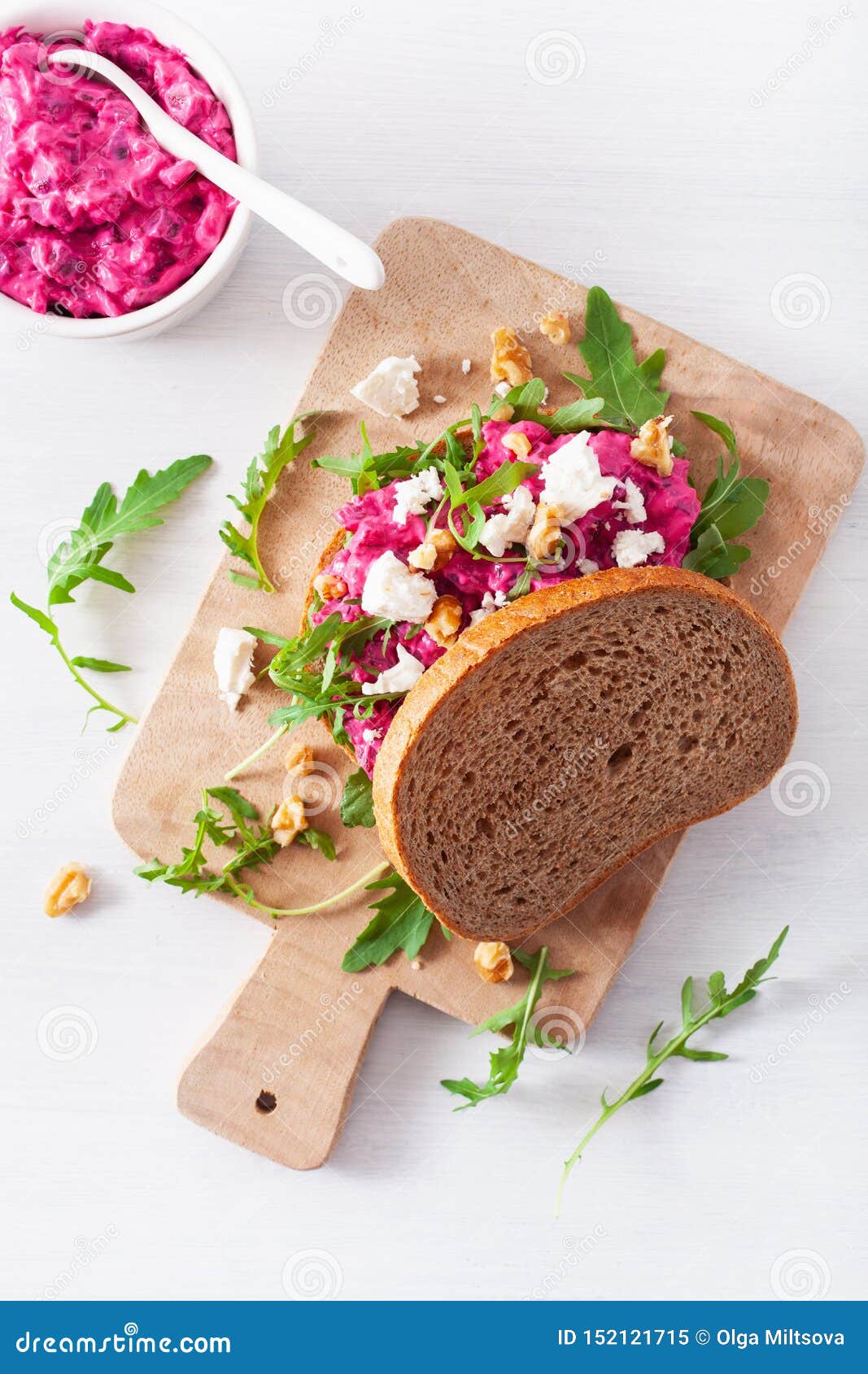 Beetroot and Feta Cheese Sandwich with Walnuts and Rocket Stock Image ...