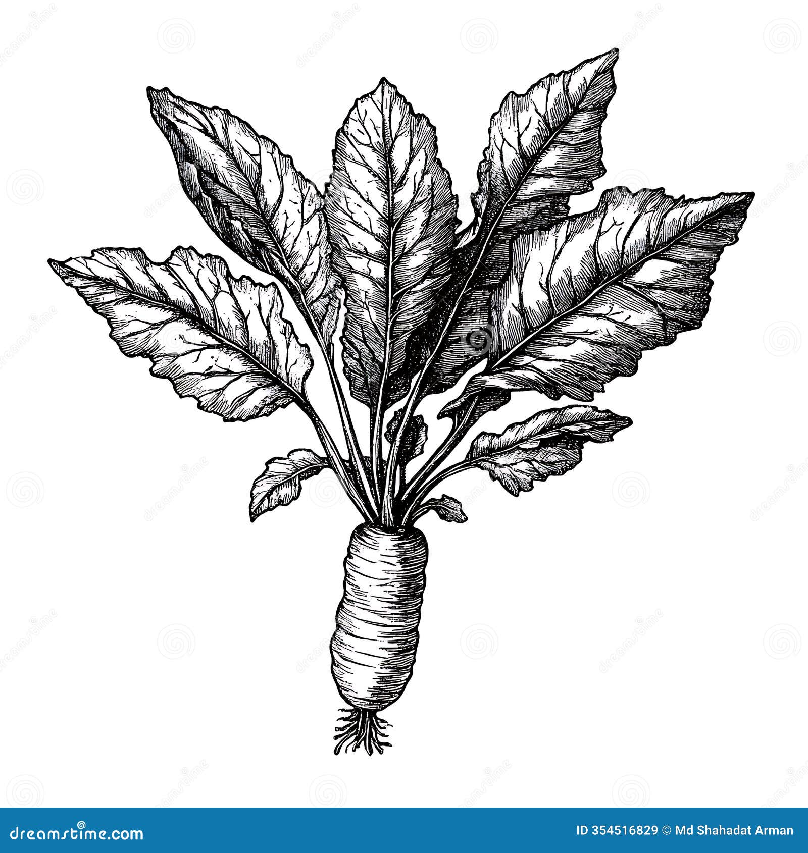 Beetroot Illustration, Monochrome Drawing of Fresh Beet with Leaves Ink ...